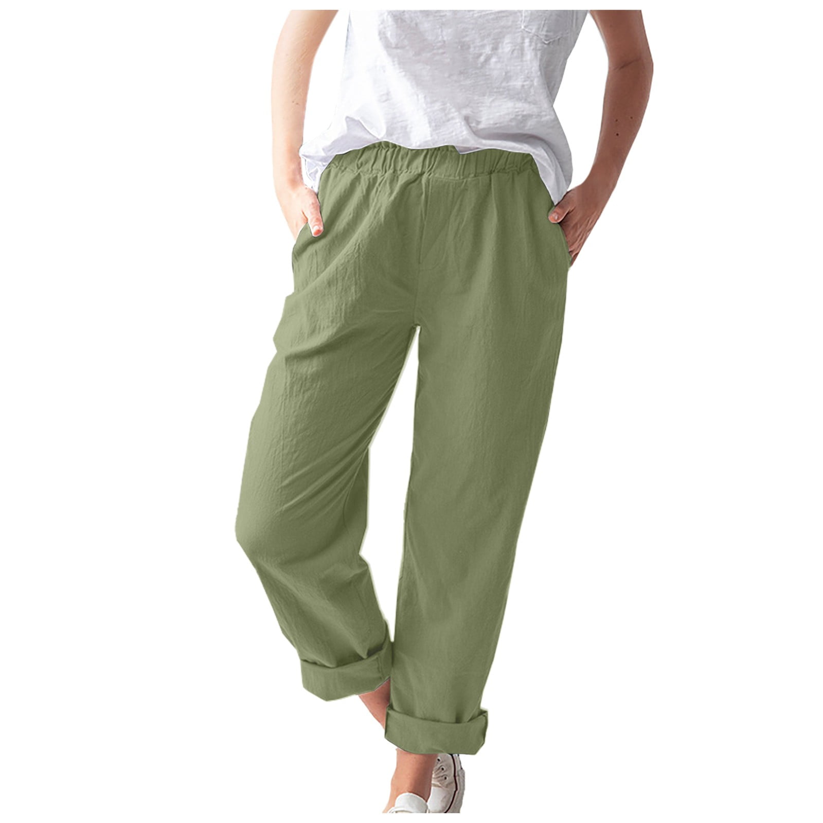 Charmgo Sweatpants Women Clearance, Linen Elastic Waist Pants for Women ...