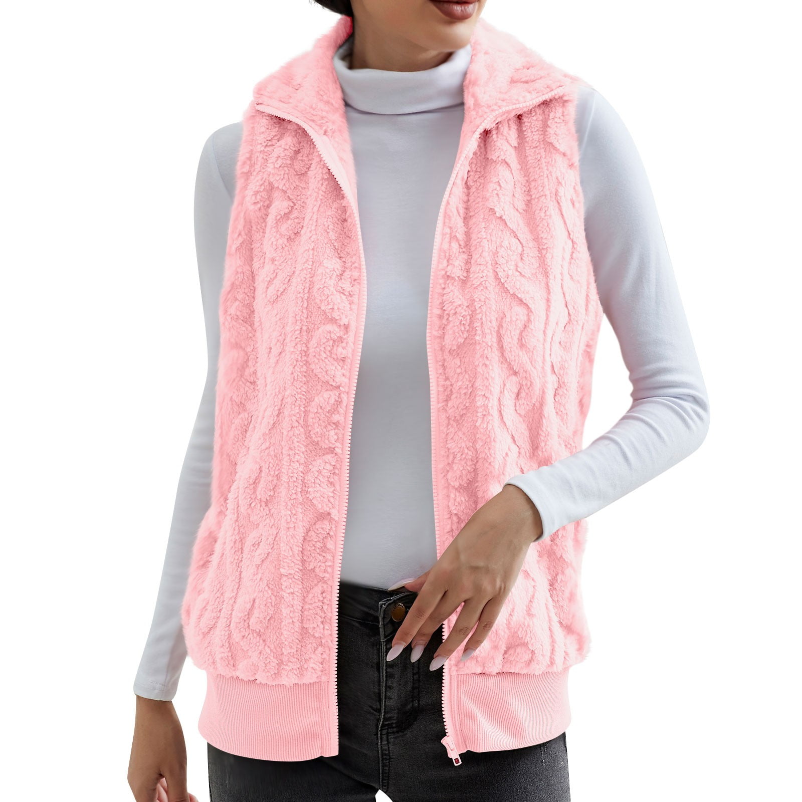 Charmgo Vest Tops for Women, Women's Thick Double Fleece Cardigan Vest ...