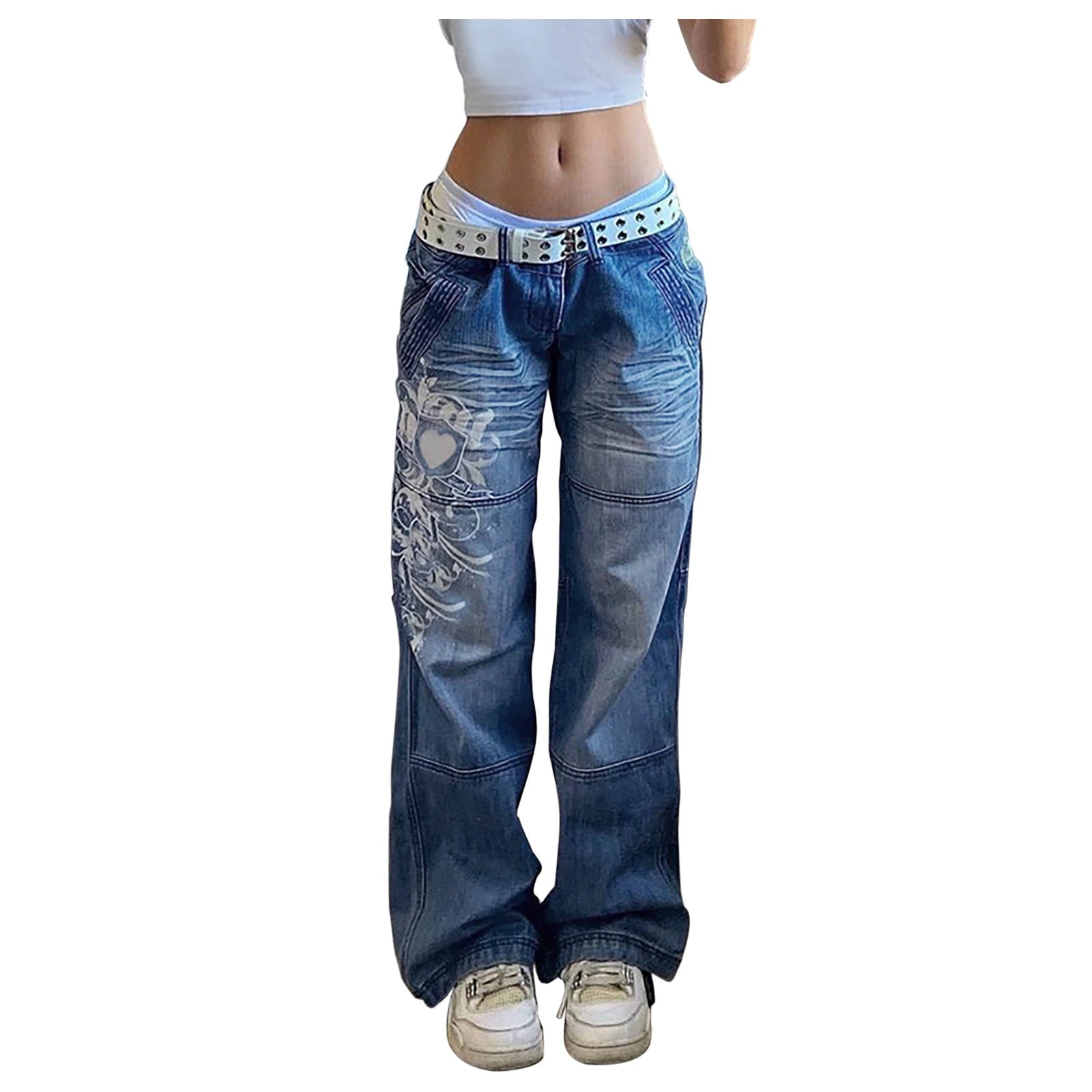 Charmgo Womens Jeans Clearance, Women Casual Low Rise 90S Print Jeans ...