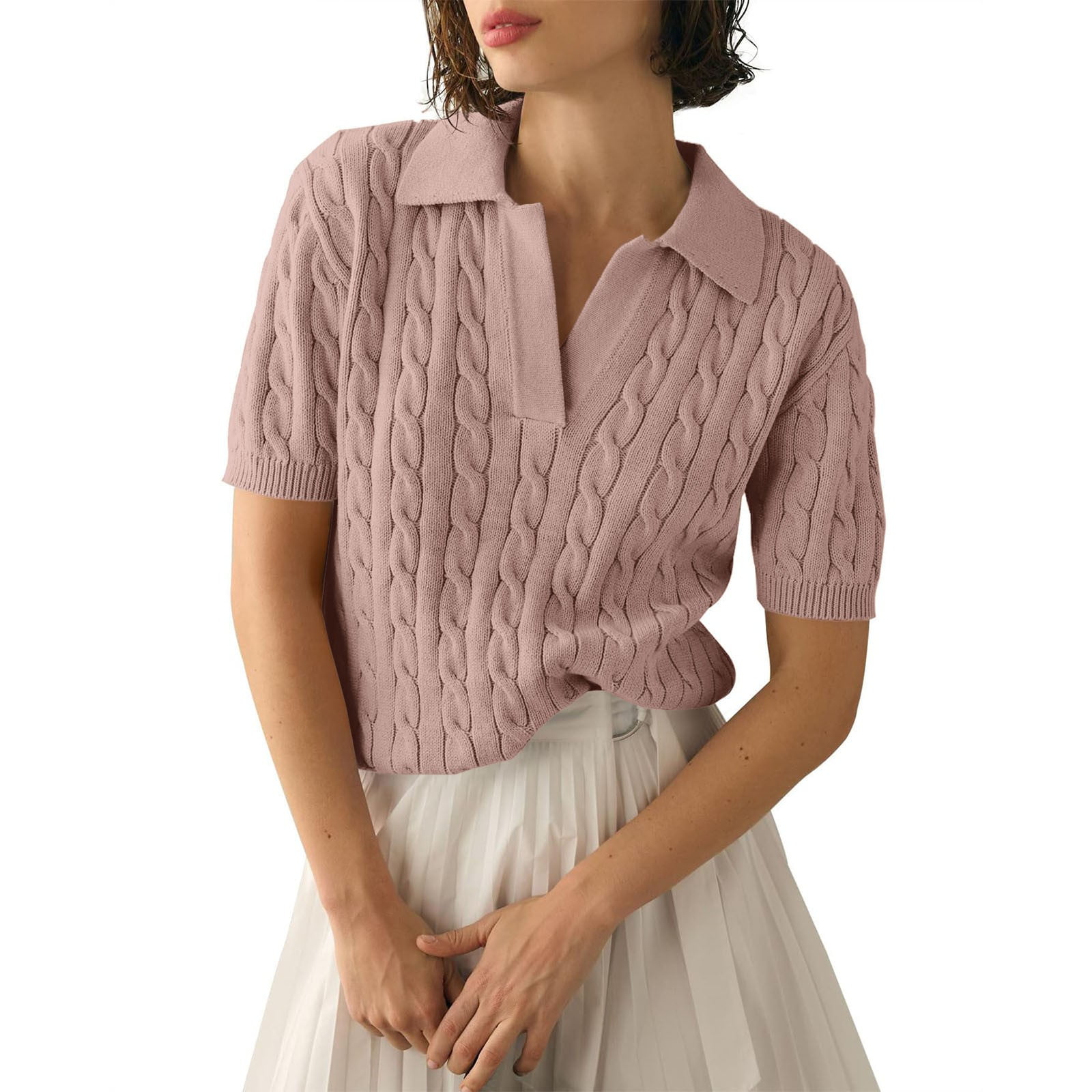 Charmgo Womens Sweaters Clearance, Women's Short Sleeve Solid Lapel V ...