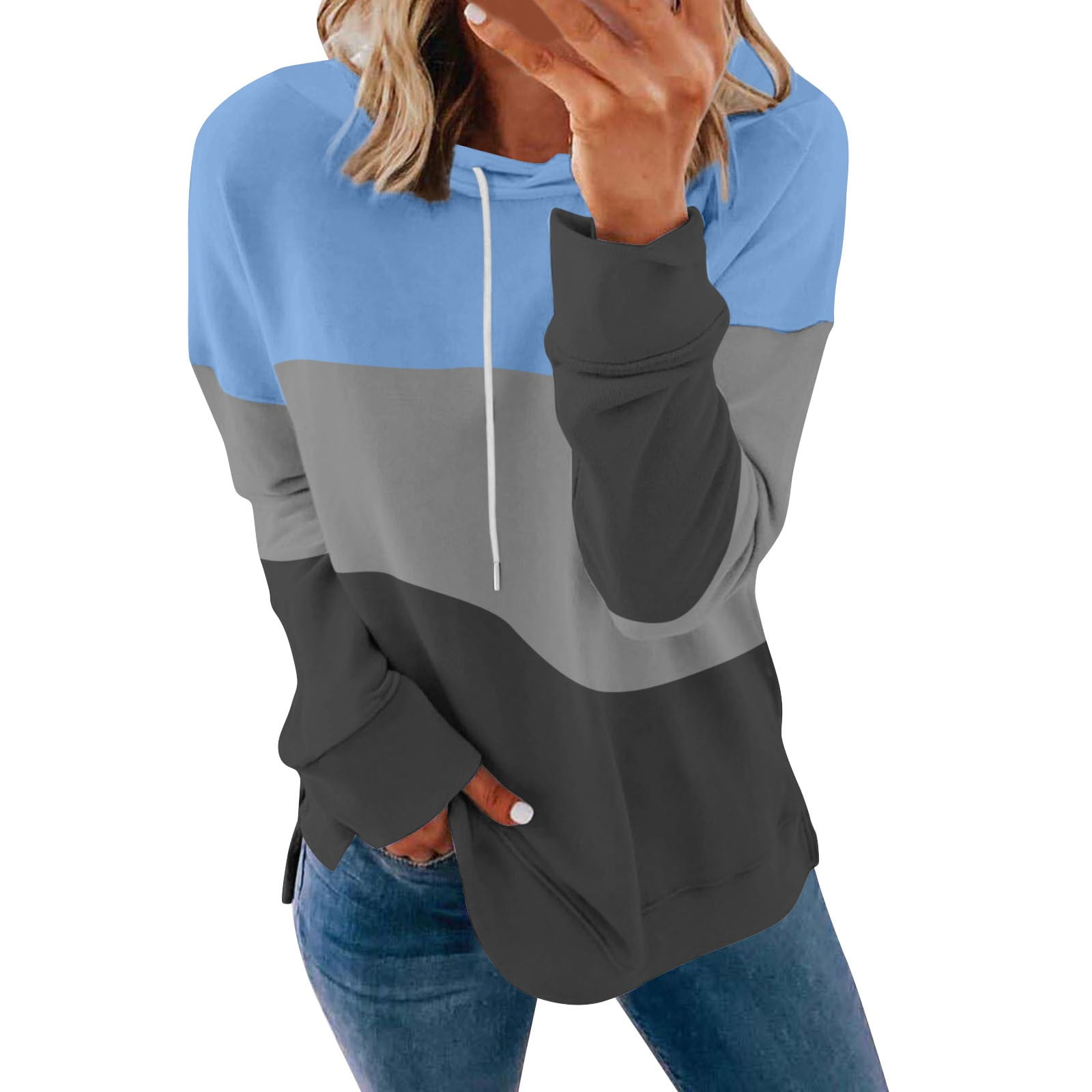 Charmgo Womens Tops Clearance, Ladies Patchwork Long Sleeved Side Slit ...