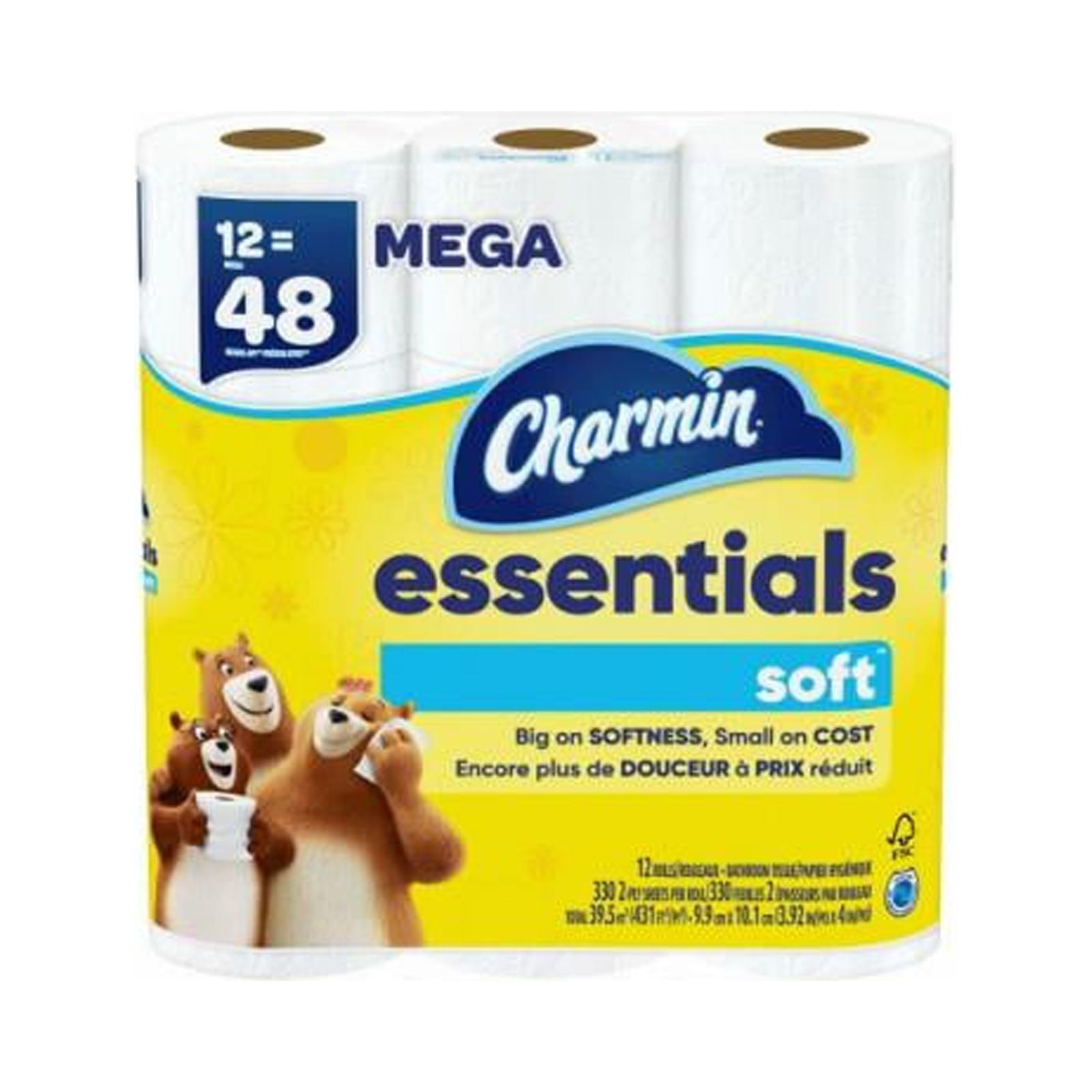Charmin 03154 Essentials Soft Toilet Paper, 330 Sheets Per Mega Roll, 12 Rolls - Quantity 4 ...