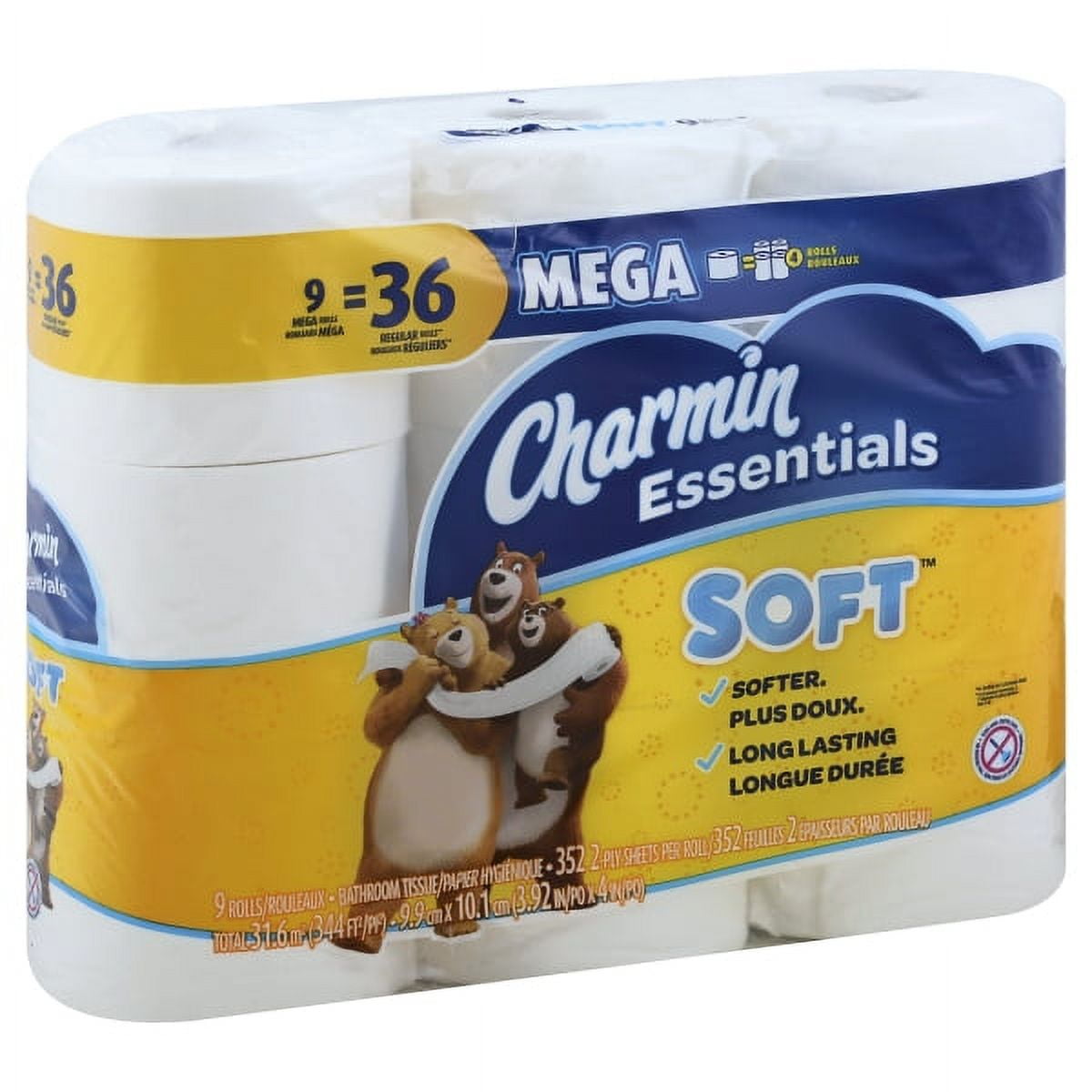 Charmin, Toilet Paper, 9 Mega Rolls, 352 Sheets per Roll - Walmart.com
