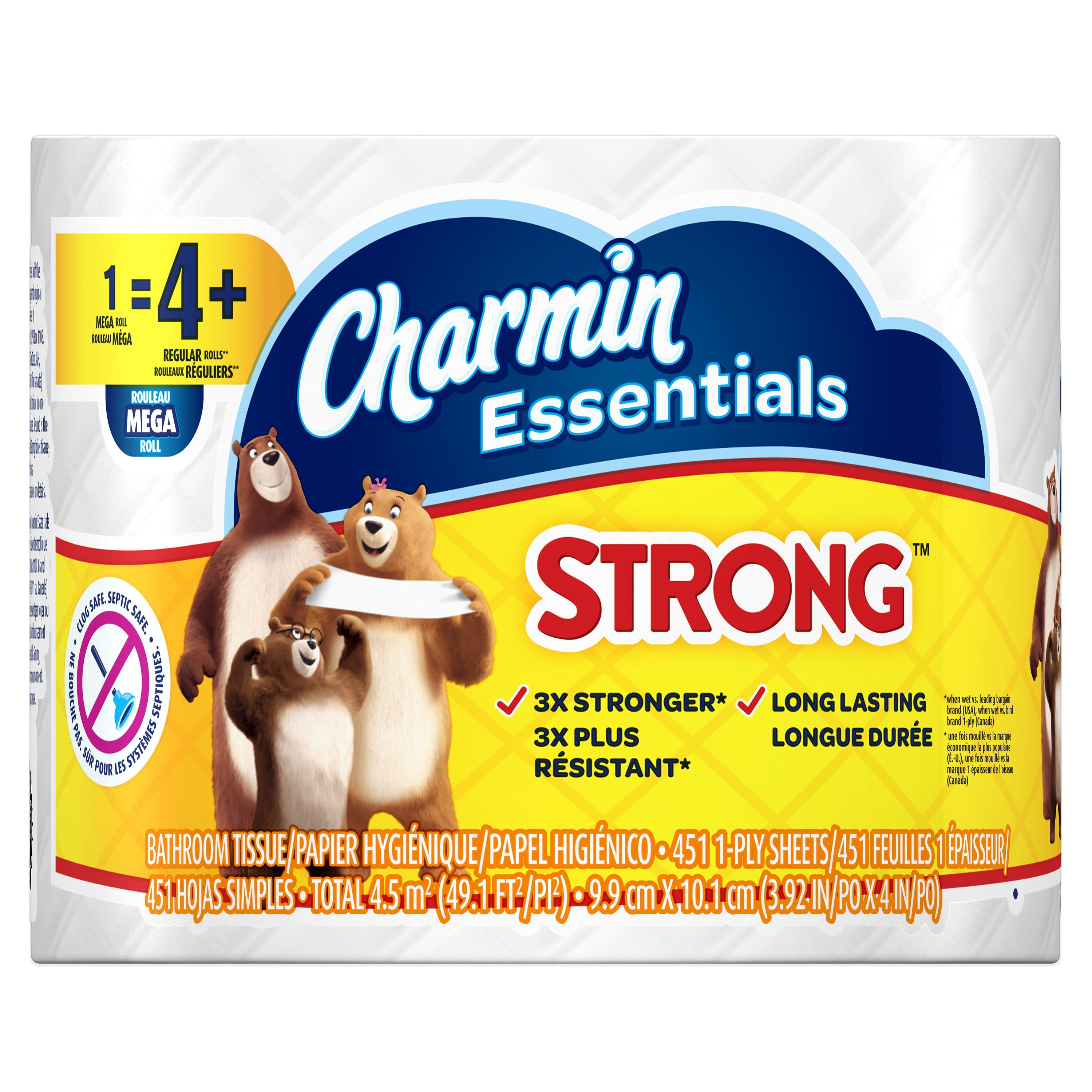 Charmin Essentials Quality Tissue, Strong Toilet Paper, 1 Mega Roll ...