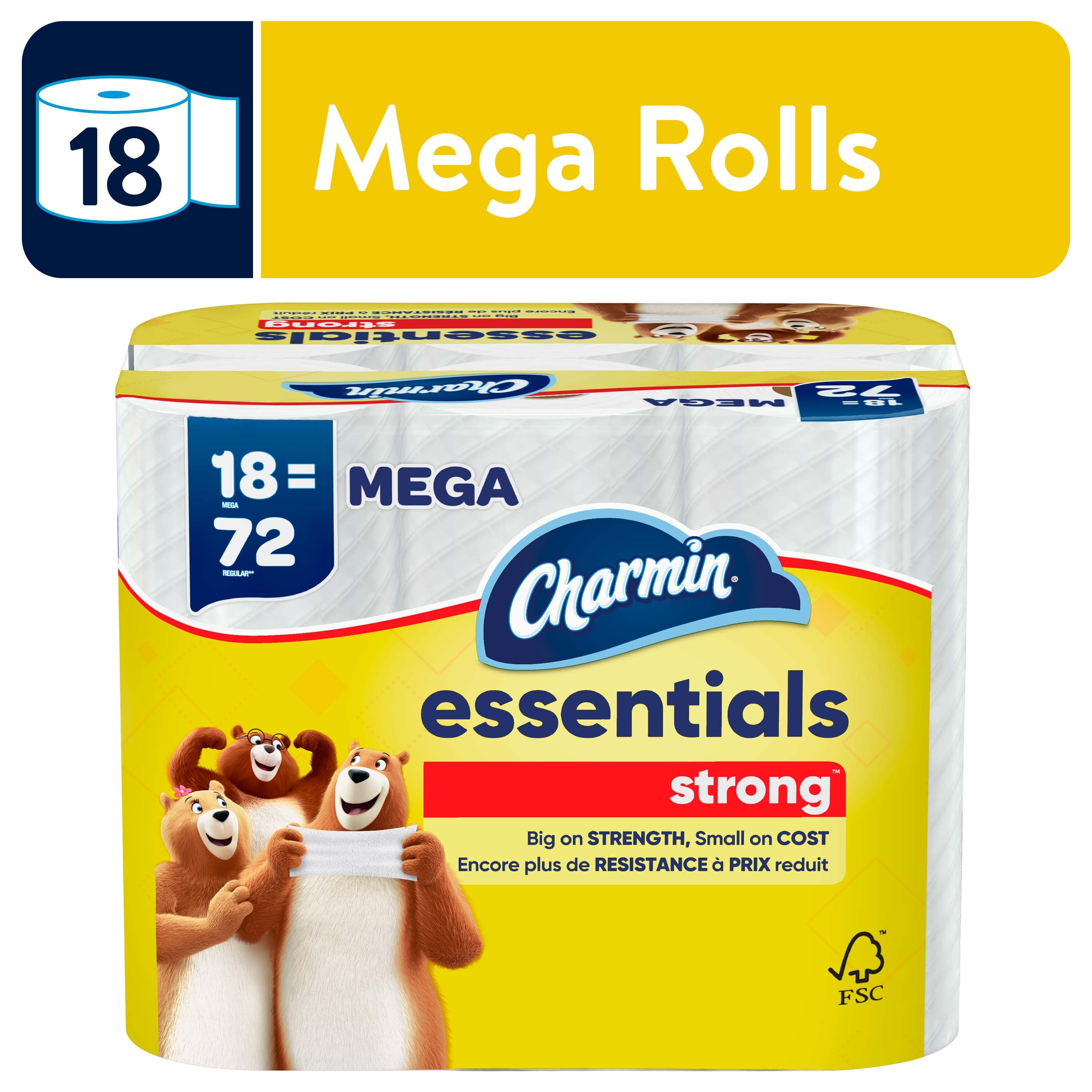 Charmin Essentials Strong Toilet Paper, 18 Mega Rolls - Walmart.com