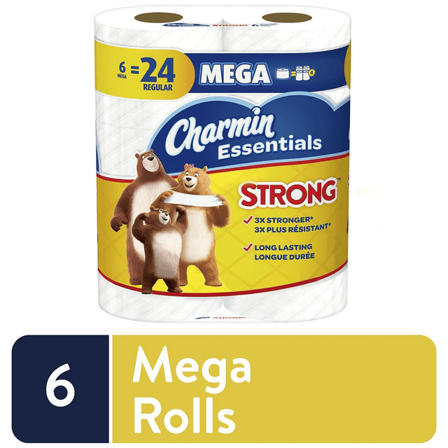 Charmin Essentials Strong Toilet Paper 6 Mega Rolls, 451 sheets per ...