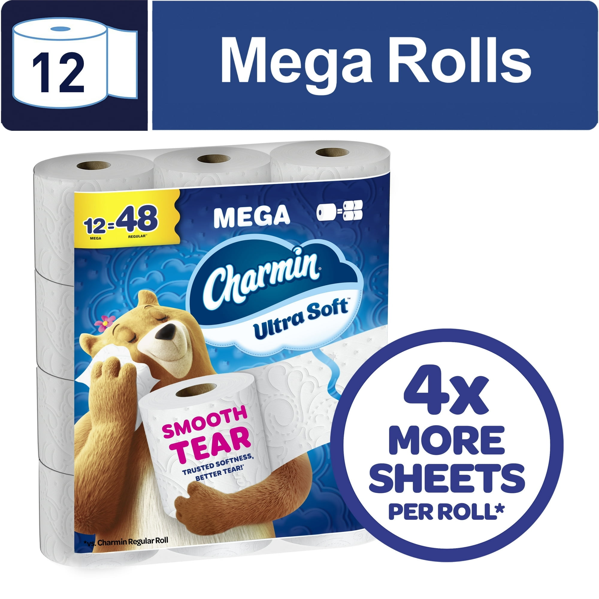 Charmin Toilet Paper Ultra Soft, 12 Mega Rolls, 2-Ply Bath Tissue ...