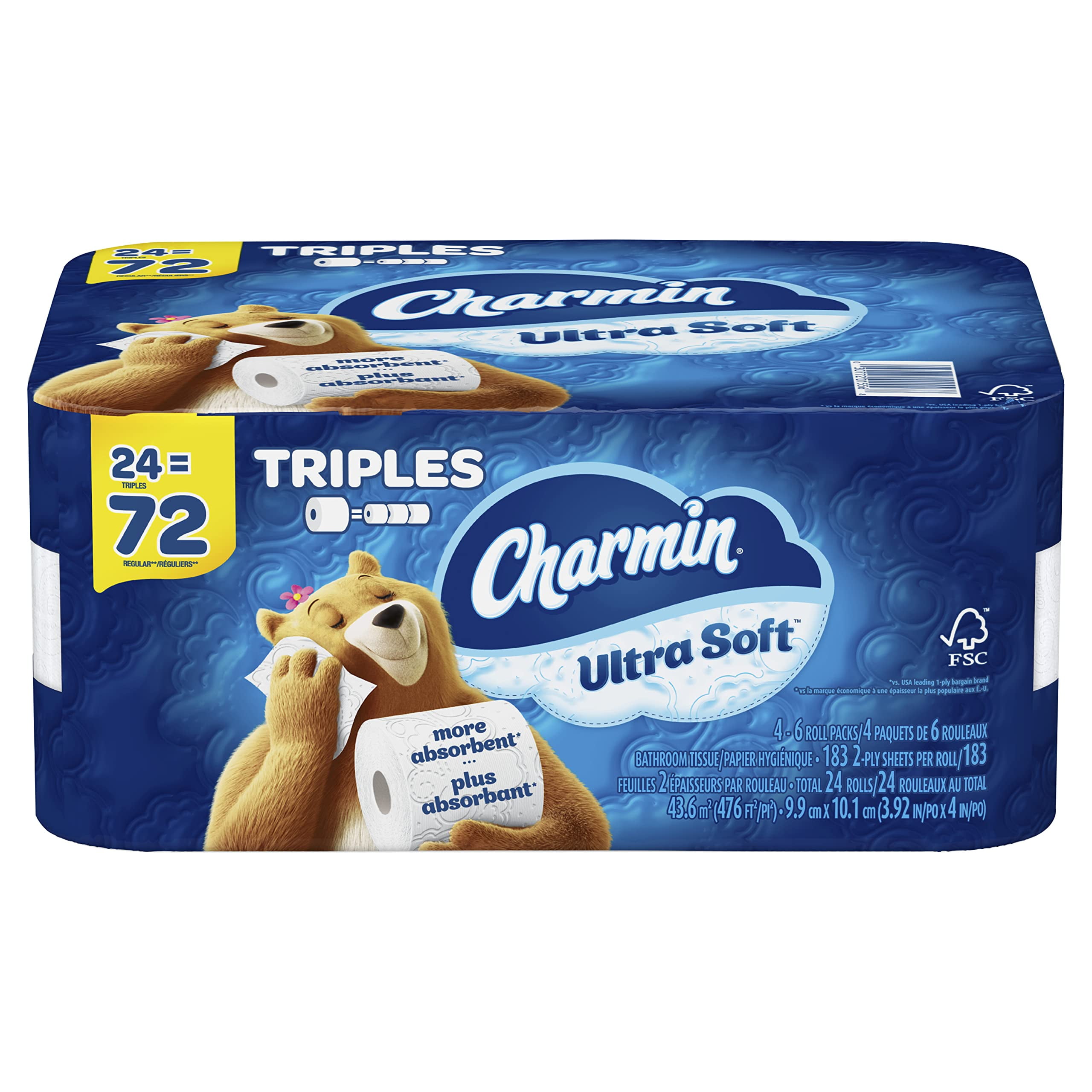 Charmin Toilet Paper, Ultra Soft, 24 AIS1 Triple Rolls = 72 Regular ...