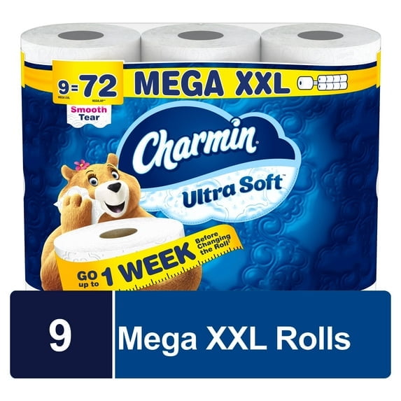 Charmin Toilet Paper Ultra Soft 9 Mega XXL Rolls, 440 Sheets Per Roll ...