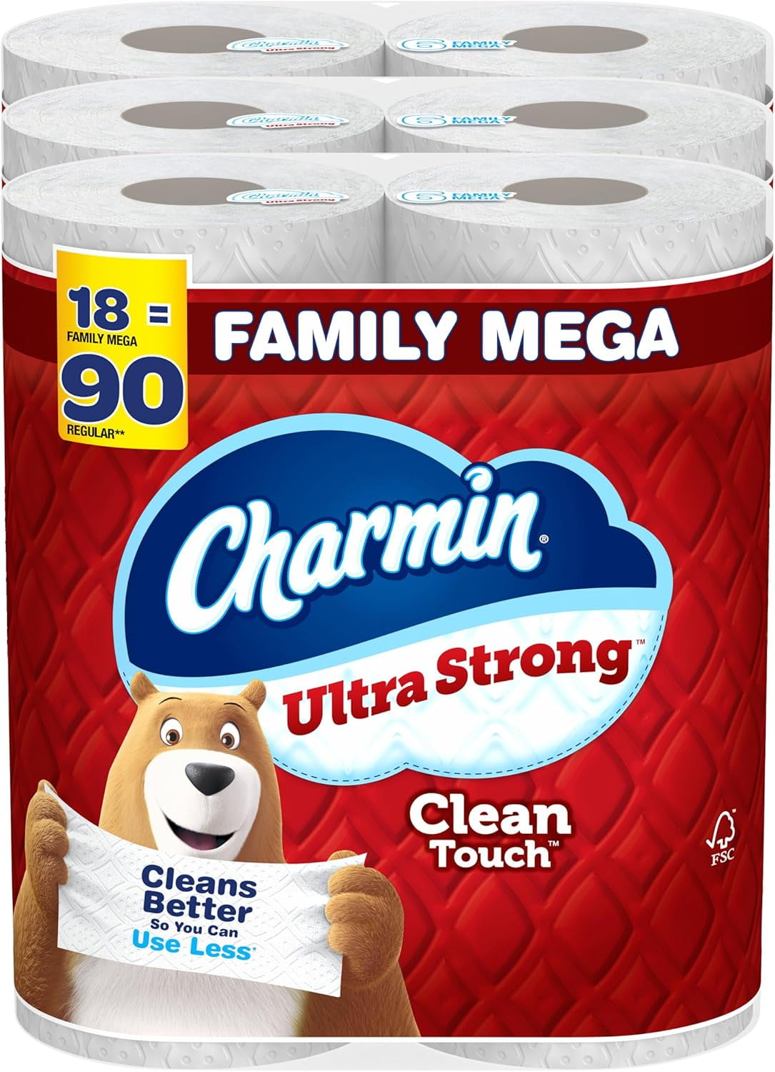 Charmin Toilet Paper Ultra Strong Clean Touch, 18 Family Mega Rolls ...