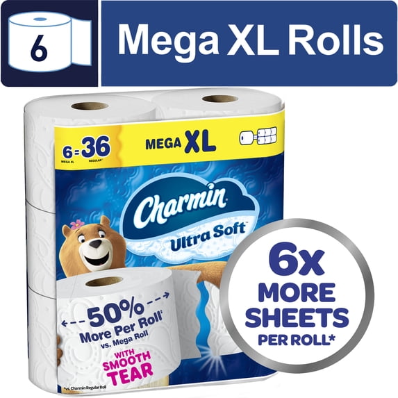 Charmin, Toilet Paper, 6 Mega XL Rolls, 2-Ply Bath Tissue - Walmart.com