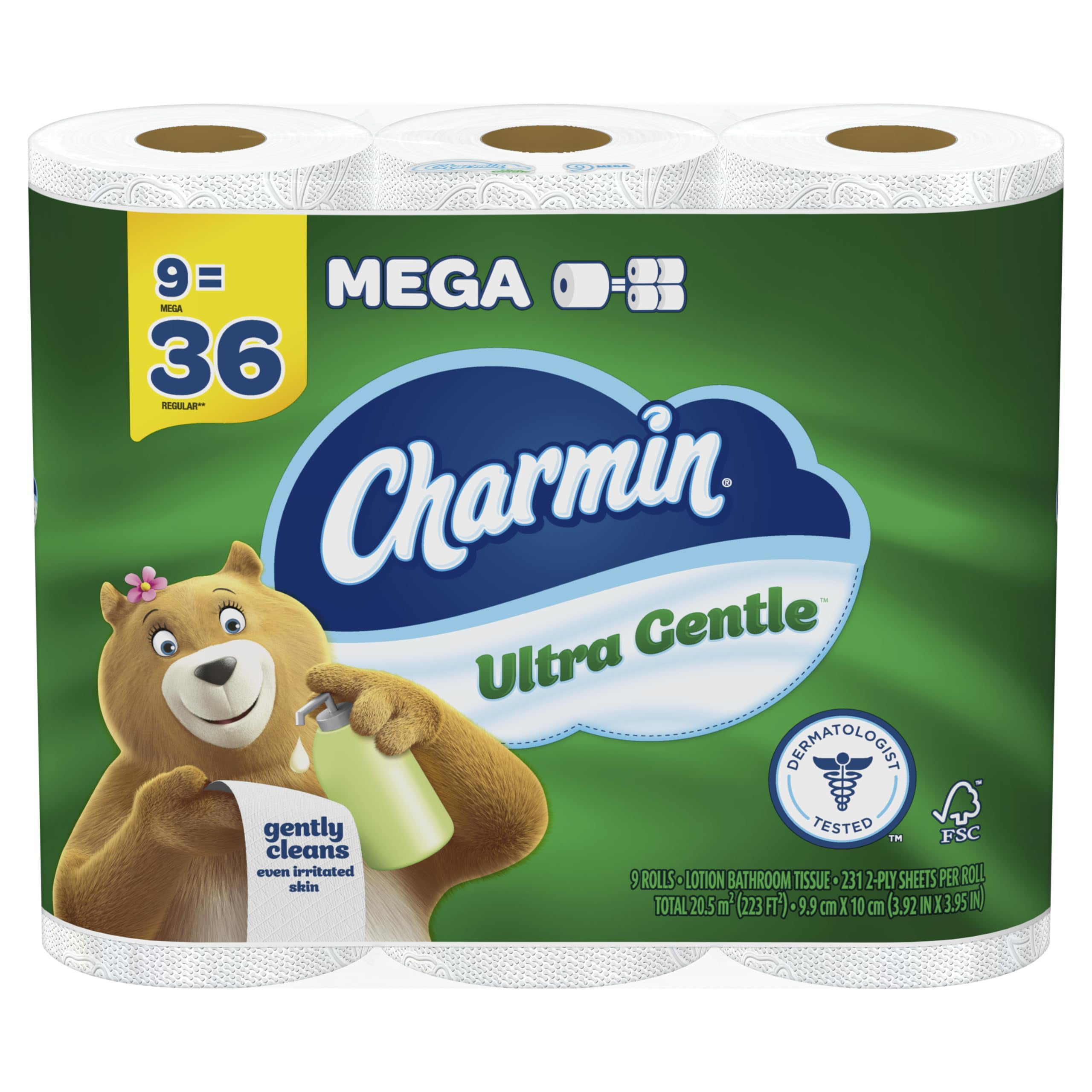 Charmin Ultra Gentle Toilet Paper, 9 Mega Rolls, 231 Sheets per Roll ...