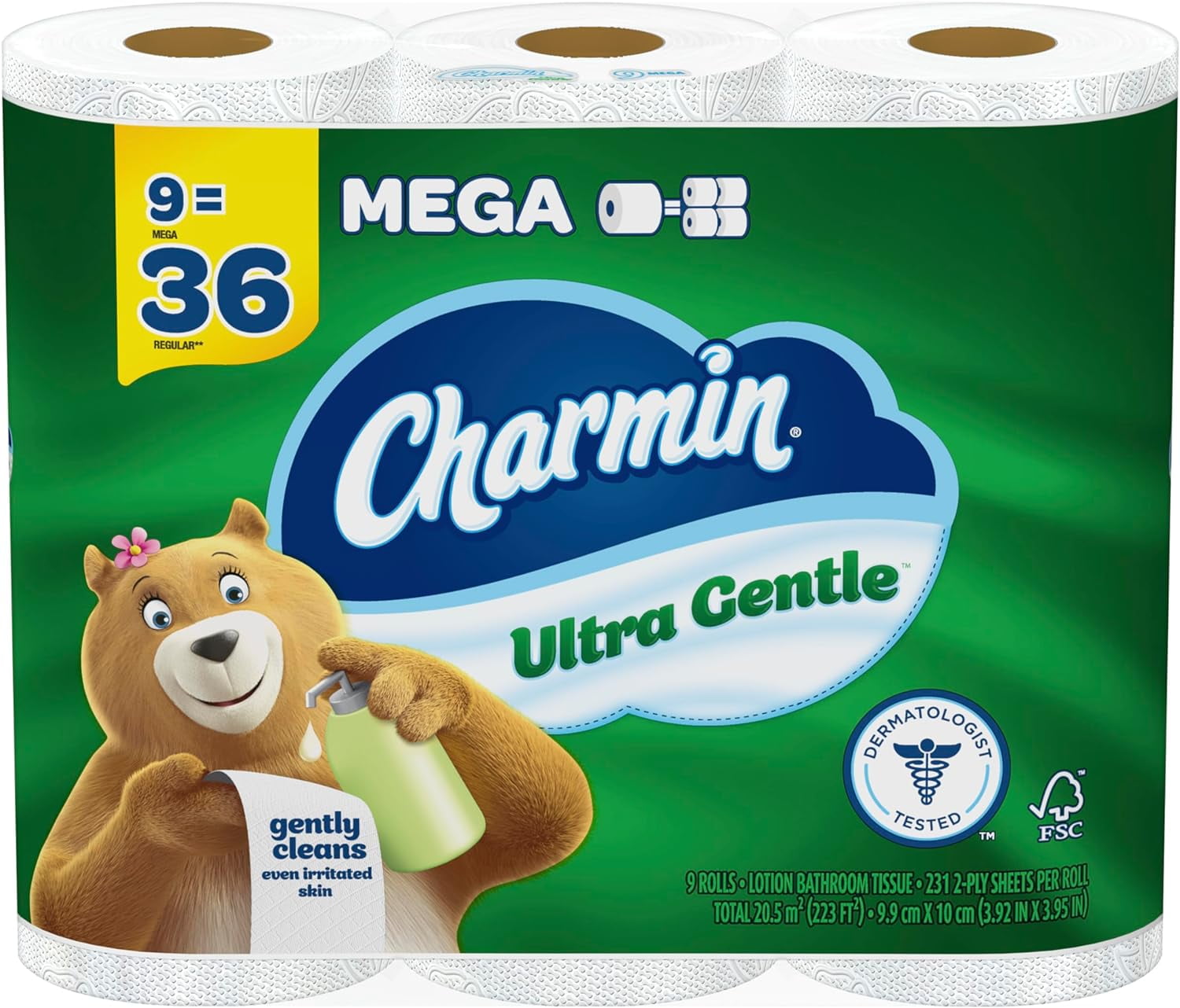 Charmin Ultra Gentle Toilet Paper, 9 Mega Rolls, 231 Sheets per Roll ...