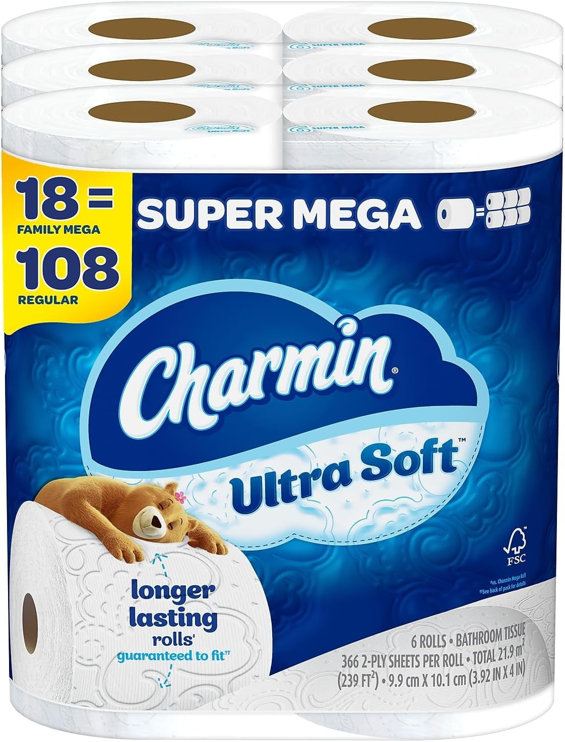 Charmin Ultra Soft Super Mega Toilet Paper, 2-Ply, White, 366 Sheets ...