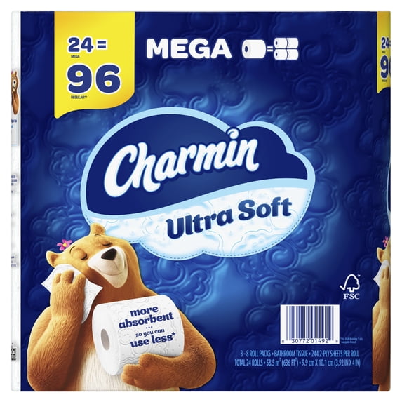 Charmin Ultra Soft Mega Roll Toilet Paper, 24 Rolls - Walmart.com