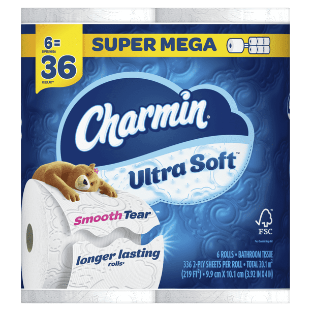 Charmin Ultra Soft Super Toilet Paper, 6 Mega XL Rolls, 336 Sheets Per ...