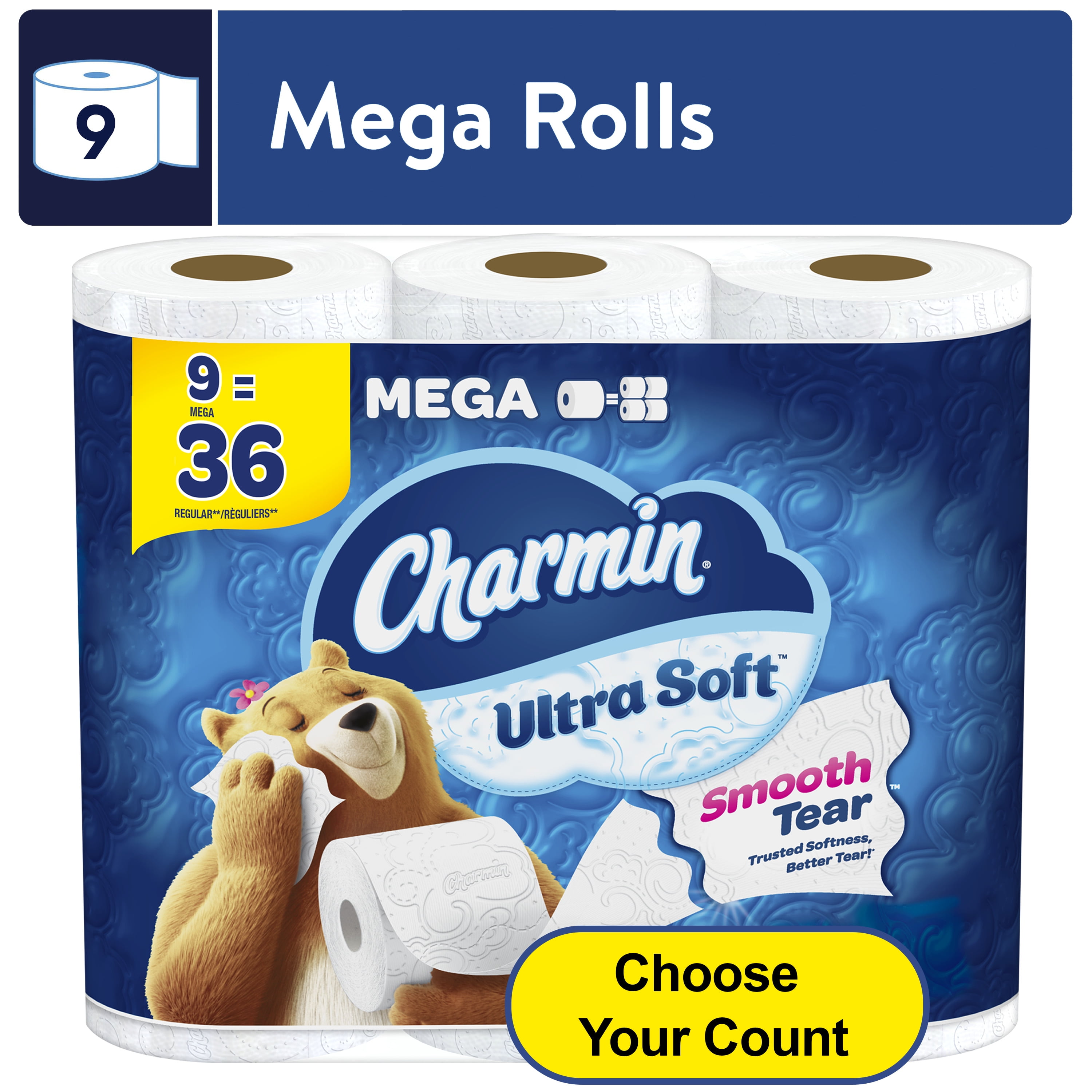 Charmin Ultra Soft Toilet Paper 9 Mega Rolls, 224 Sheets per Roll ...