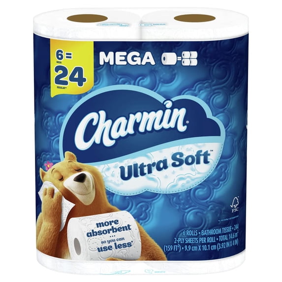 Charmin Ultra Soft Mega Rolls, Pack of 12, 6 Ct Each, Cushiony ...