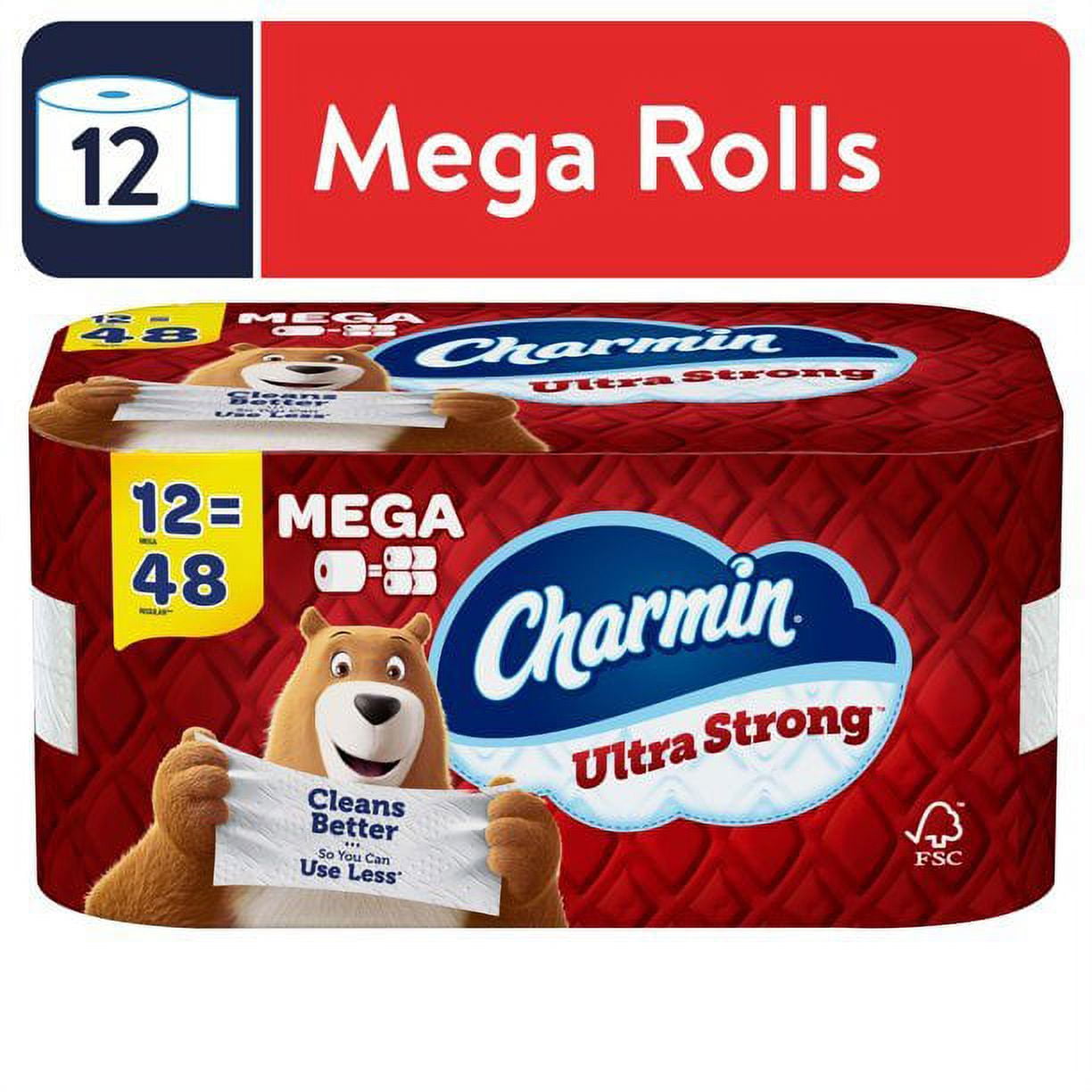 Charmin Ultra Strong Toilet Paper, 12 Mega Rolls, 2-Ply, Septic-Safe ...