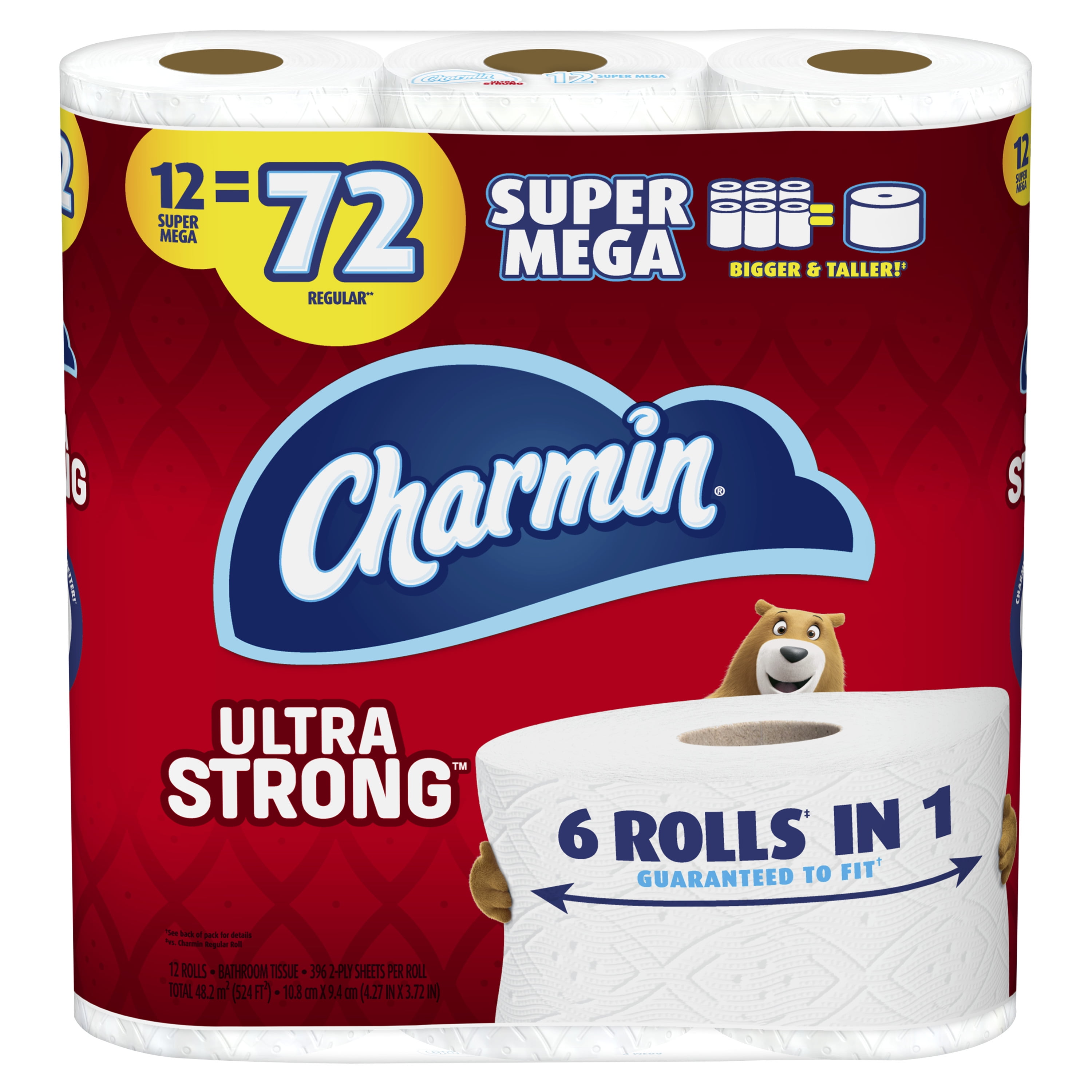 Charmin Ultra Strong Super Mega Roll Toilet Paper, 12-Pack, 4X Stronger ...
