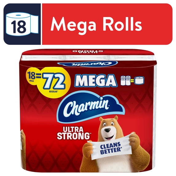 Charmin Ultra Strong Toilet Paper, 18 Mega Rolls, 4X Stronger, Clog ...