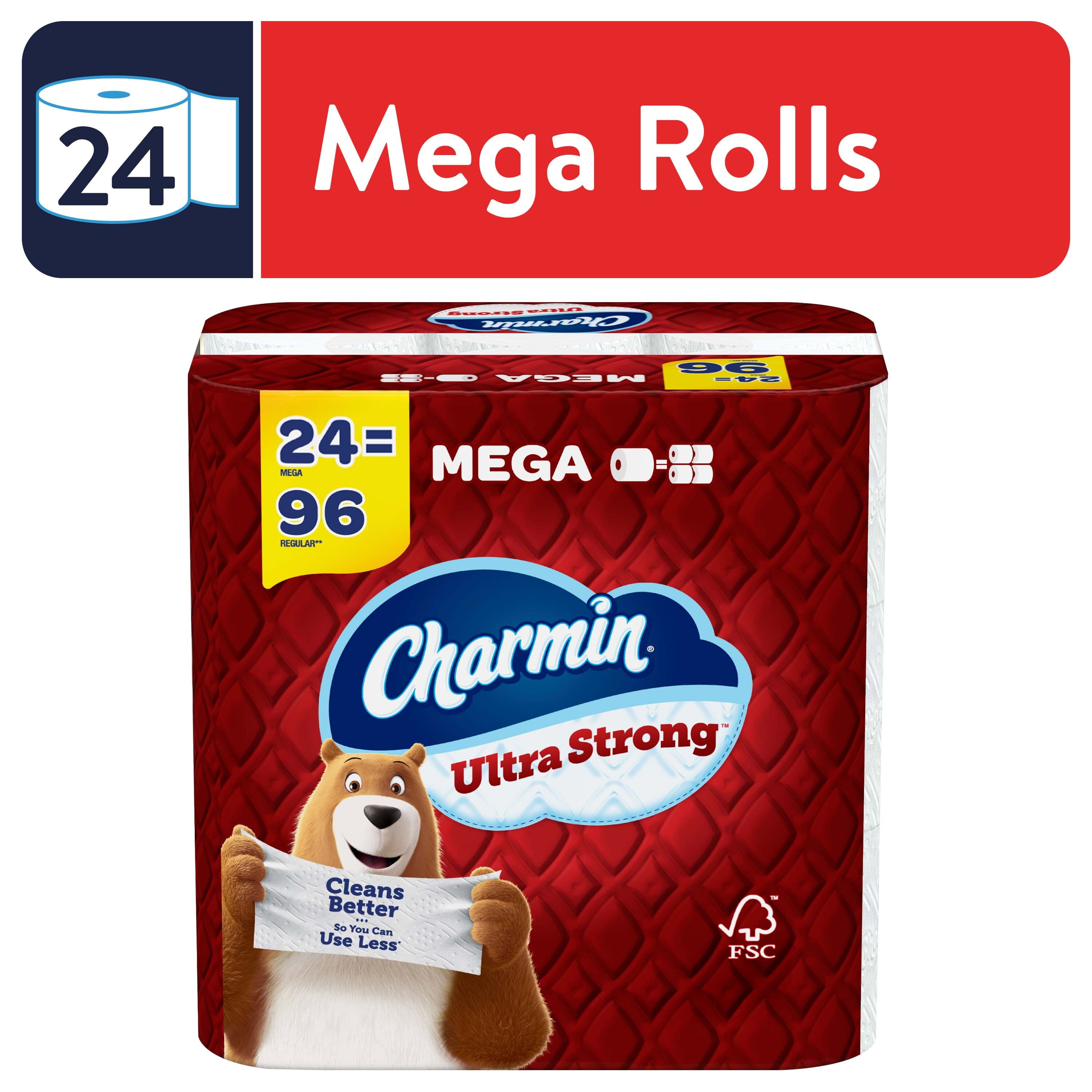Charmin Ultra Strong Mega Bulk Large Toilet Paper, 24 Mega Rolls ...
