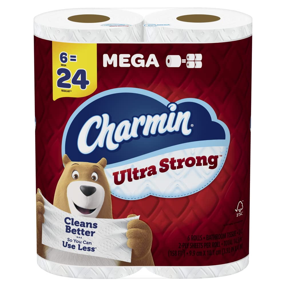 Charmin Ultra Strong 2-Ply Toilet Paper, 6 Mega Rolls = 24 Regular ...
