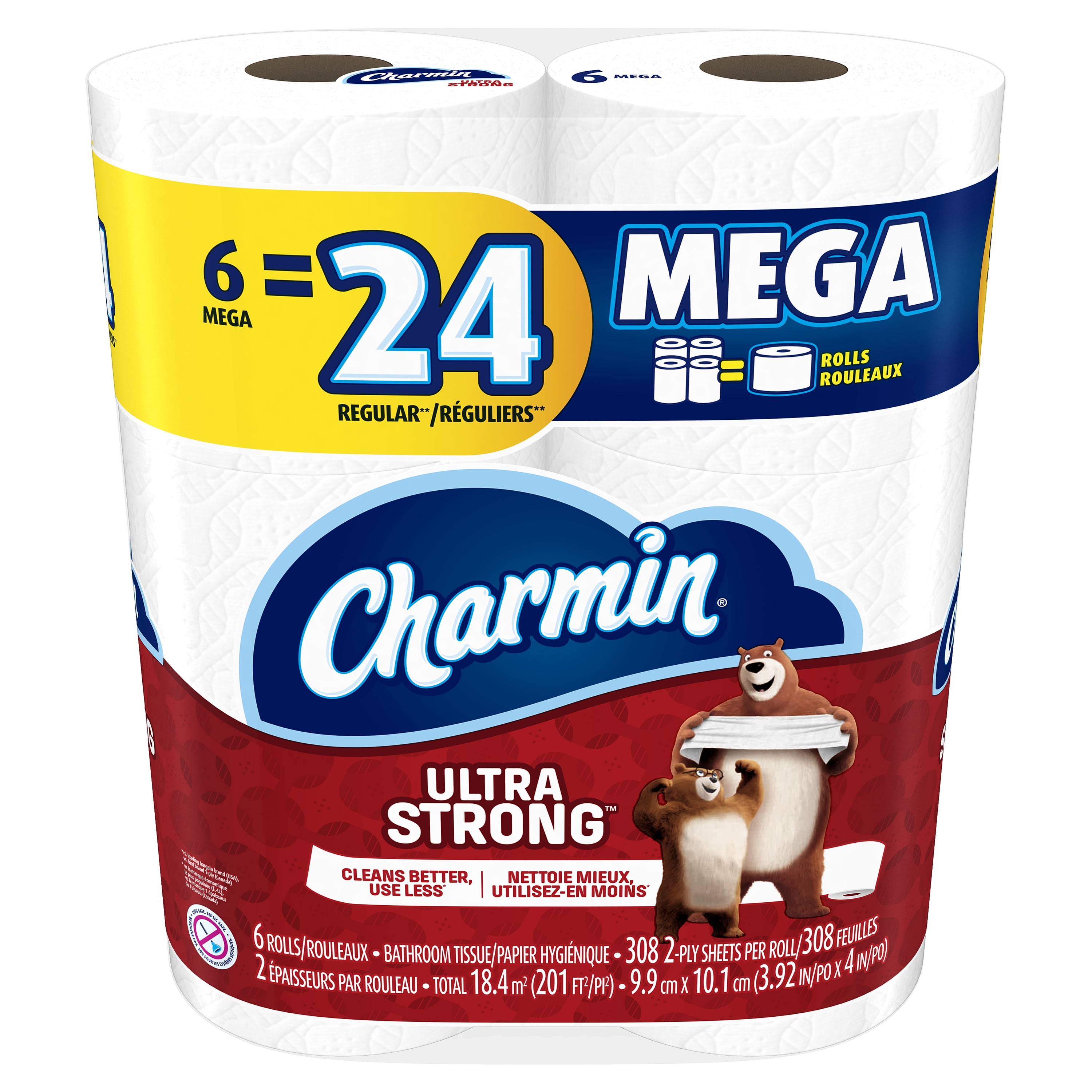 Charmin, Ultra Strong Toilet Paper, 6 Mega Rolls, 308 Sheets per Roll ...