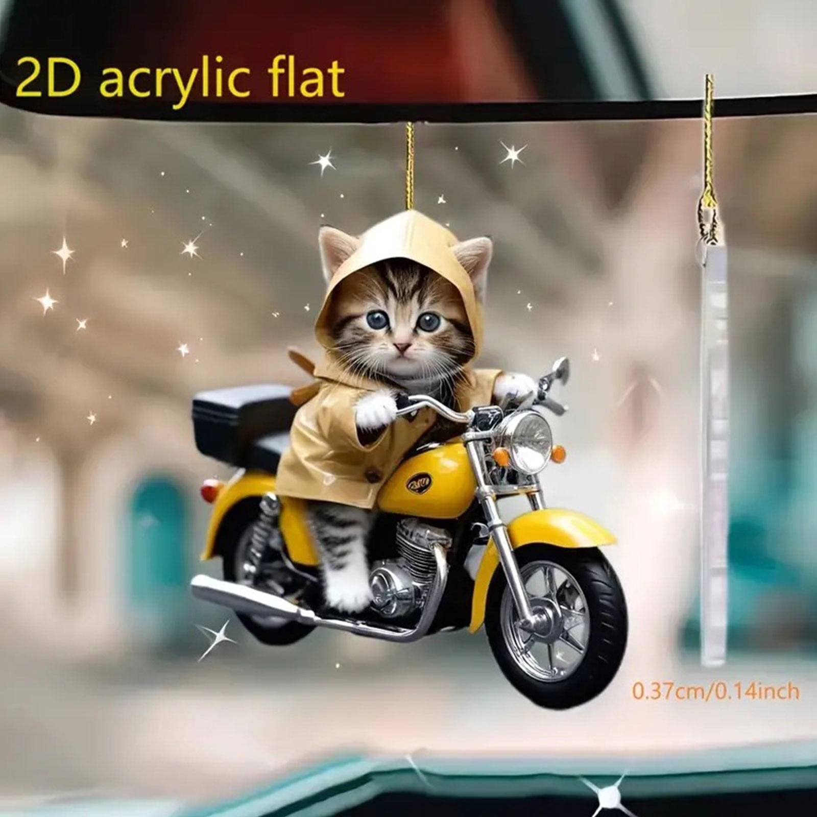 Charming 2D Acrylic Motorcycle Cat Car Hanging Ornament, Slim 0.37Cm ...