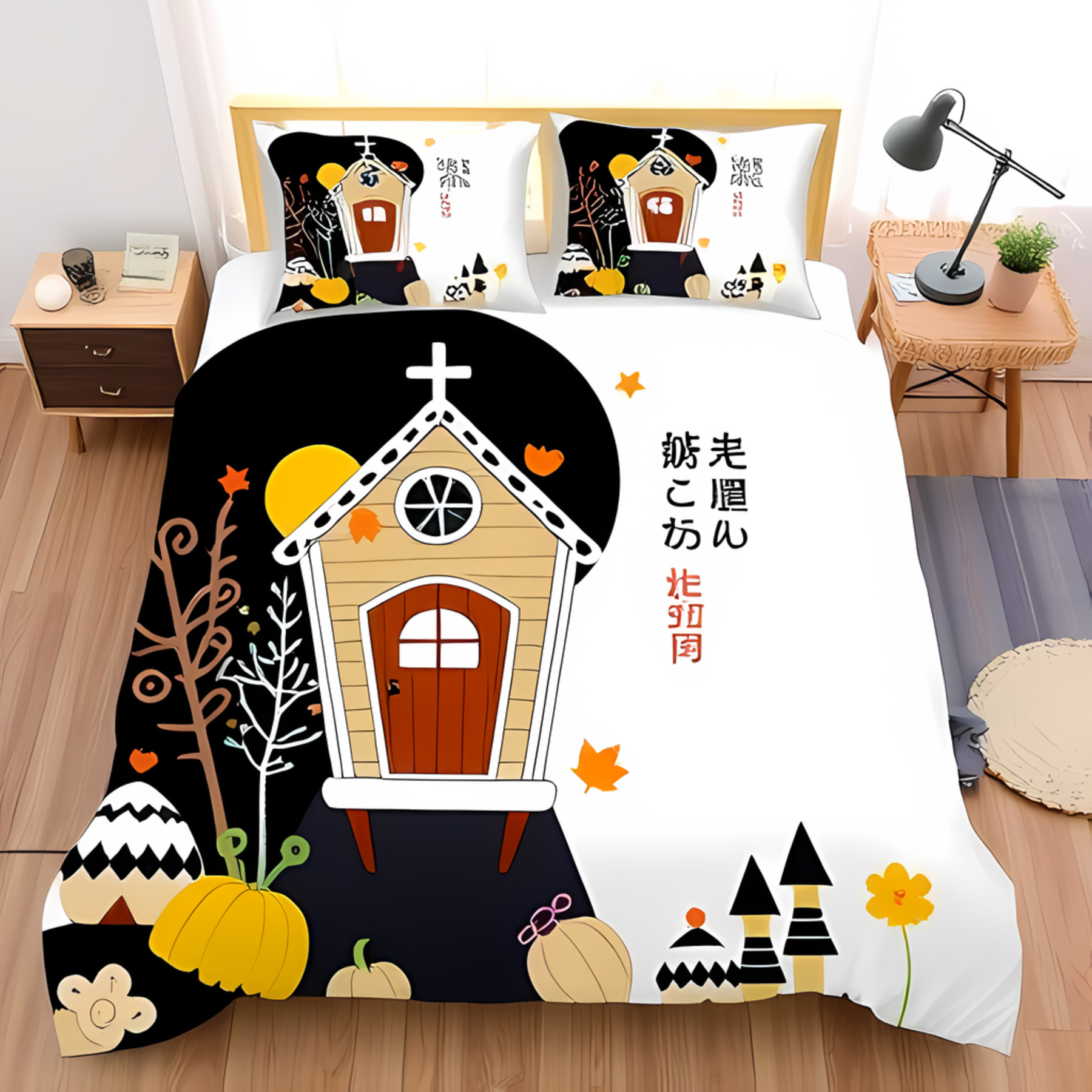 Charming 3-Piece Autumn Duvet Cover Set - Rustic & Pumpkins Design Cute ...