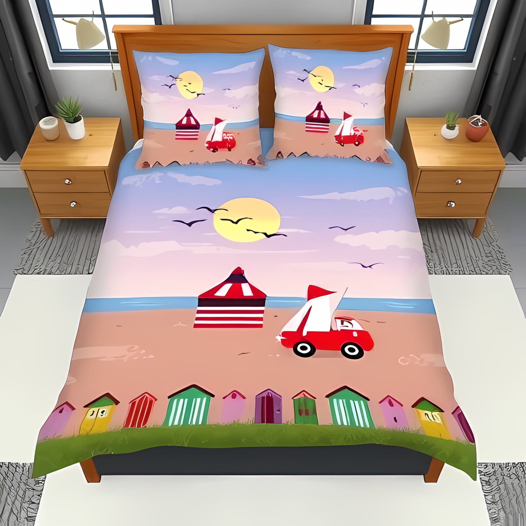 Charming 3-Piece Beach Scene Bedding Set - Pastel Duvet Cover ...