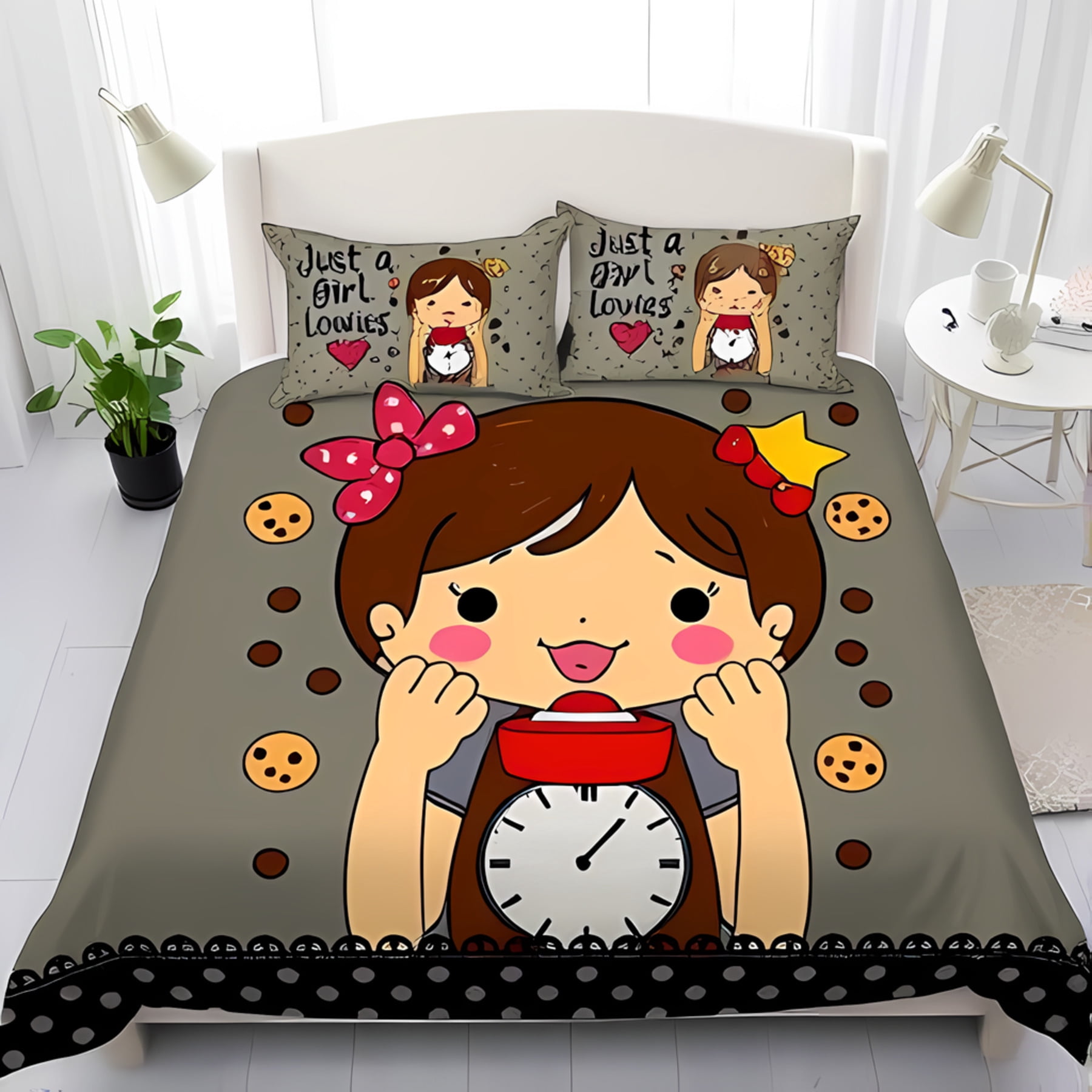 Charming 3-Piece Duvet Cover Set with Whimsical Cookie and Cartoon Girl ...