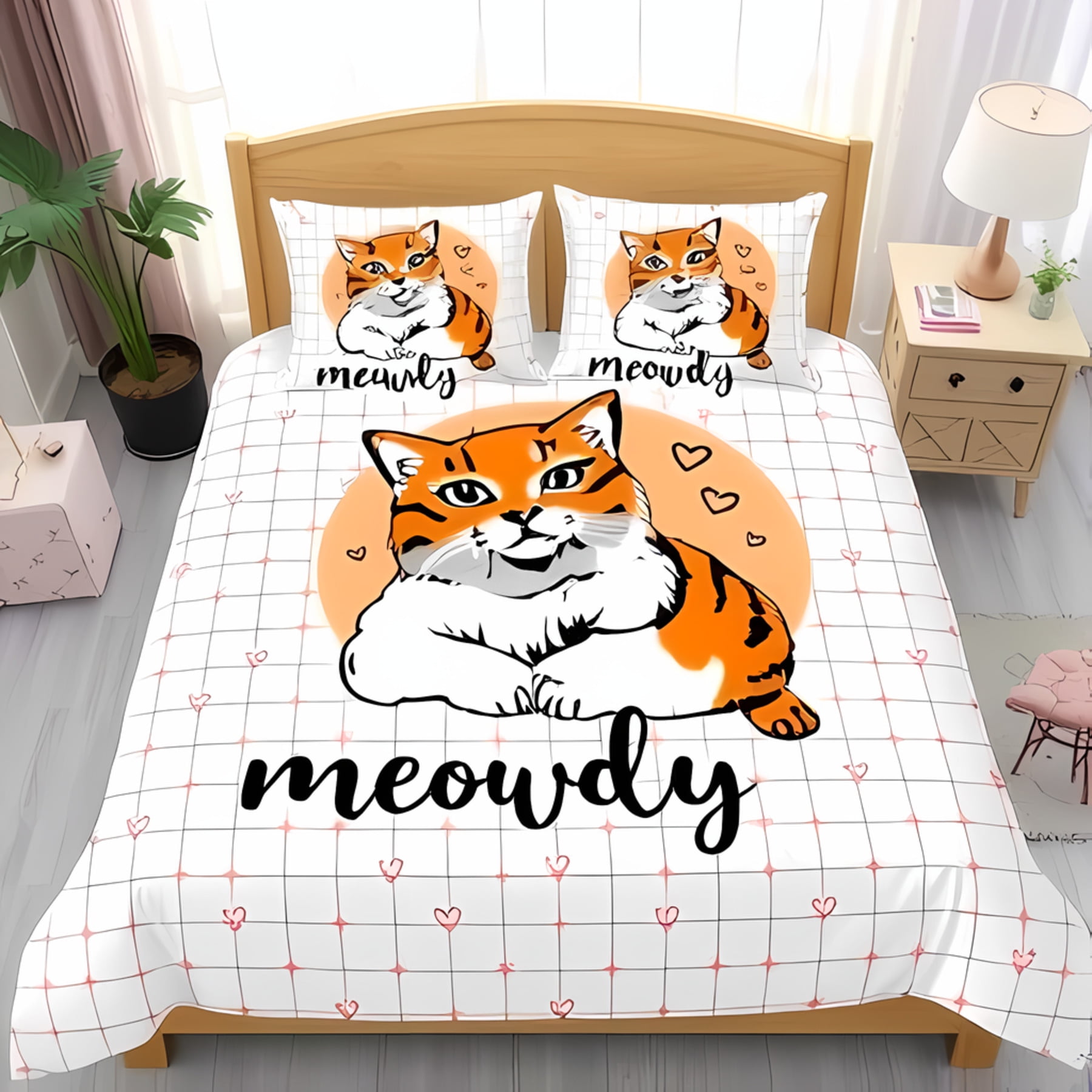 Charming 3-Piece Duvet Cover Set - White with Pale Pink Hearts ...