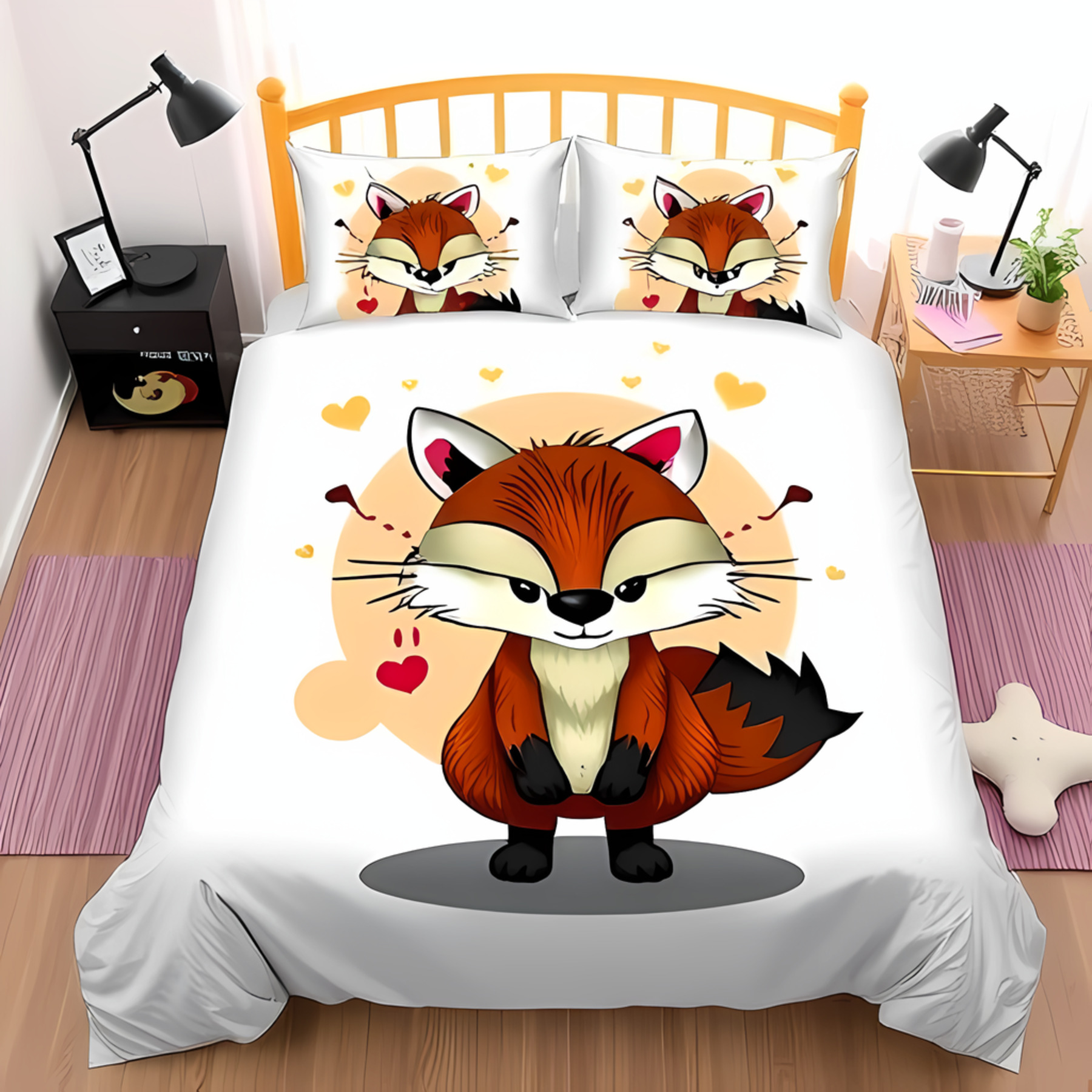 Charming 3-Piece Duvet Cover Set with Adorable Cartoon Fox Design ...