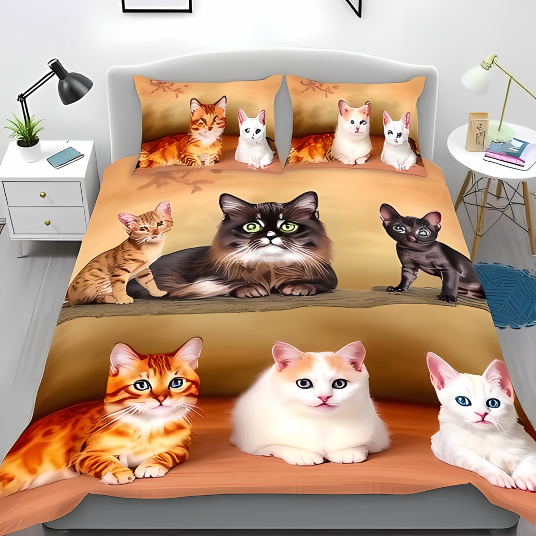 Charming 3-Piece Duvet Cover Set with Colorful Felines in Various Poses ...