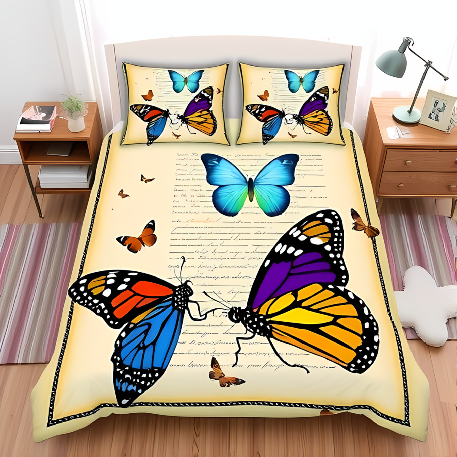 Charming 3-Piece Duvet Cover Set with Cream Background Vintage Script ...