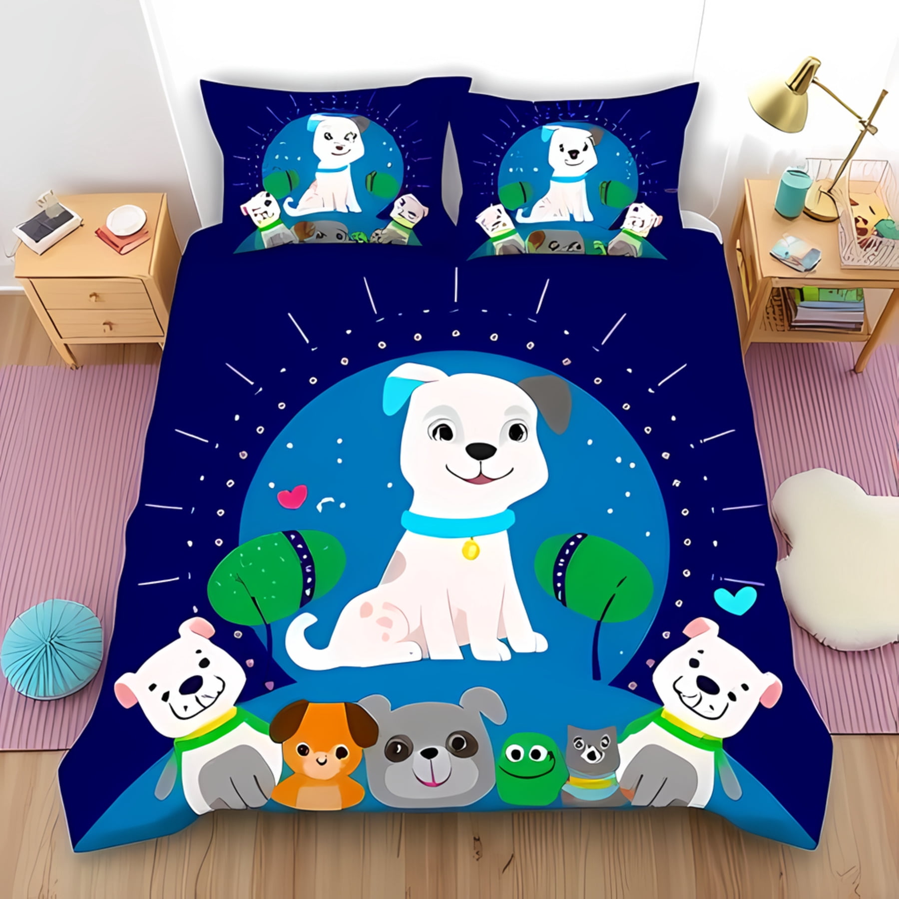 Charming 3-Piece Duvet Cover Set with Friendly Puppy & Whimsical Animal ...