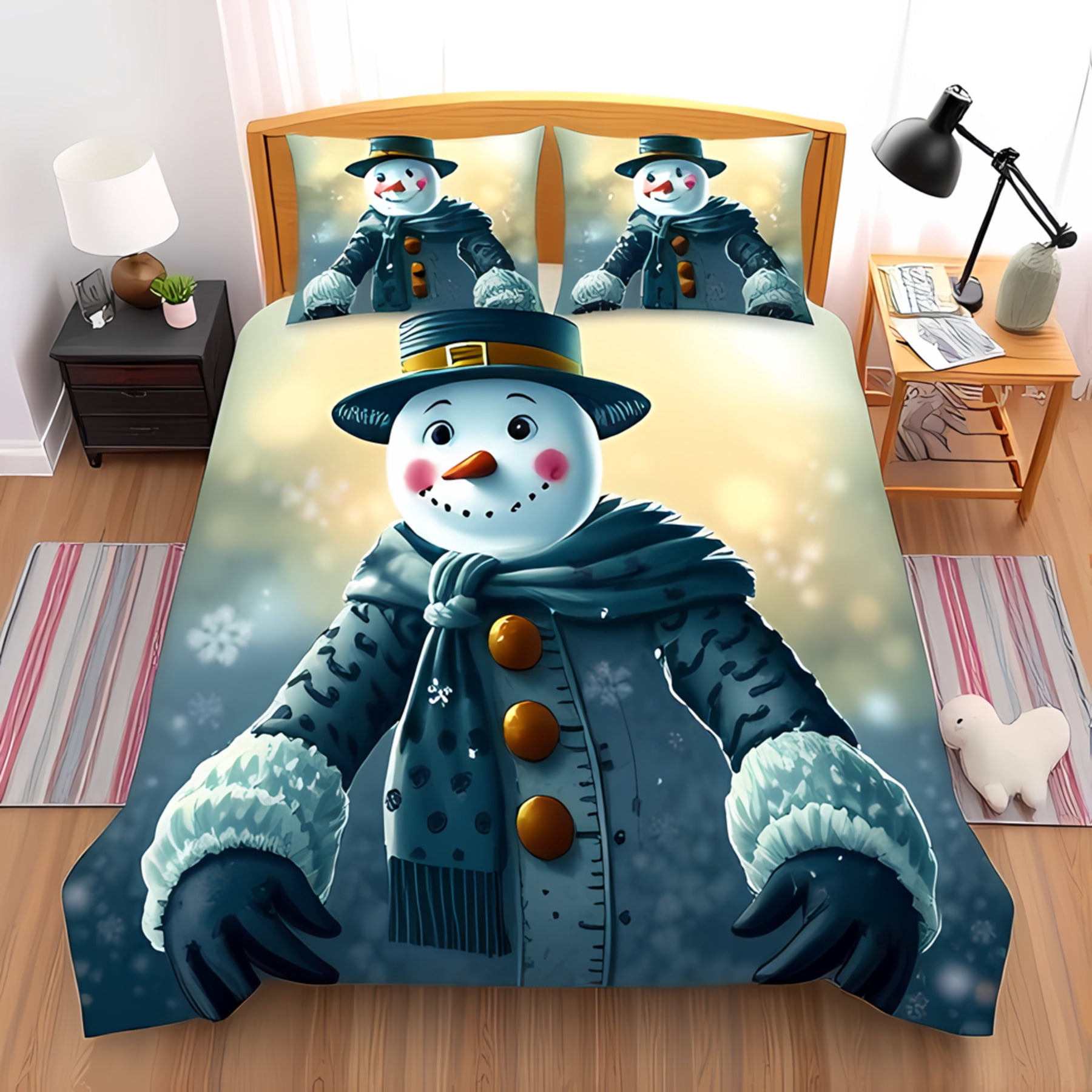 Charming 3-Piece Duvet Cover Set with Friendly Snowman Design Perfect ...