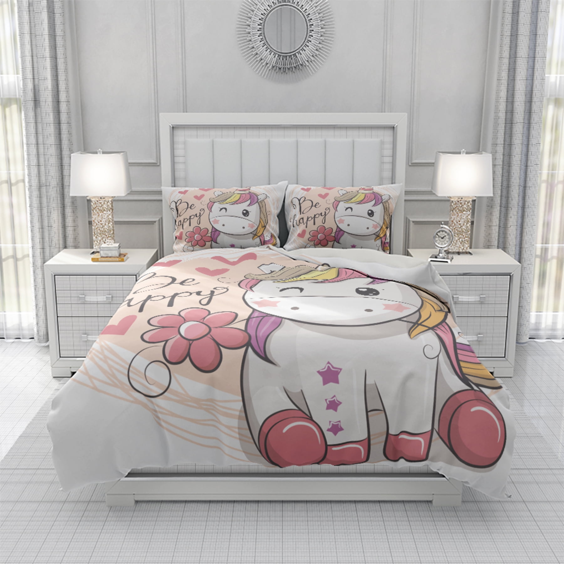 Charming 3-Piece Duvet Cover Set with Pastel Accents Includes ...