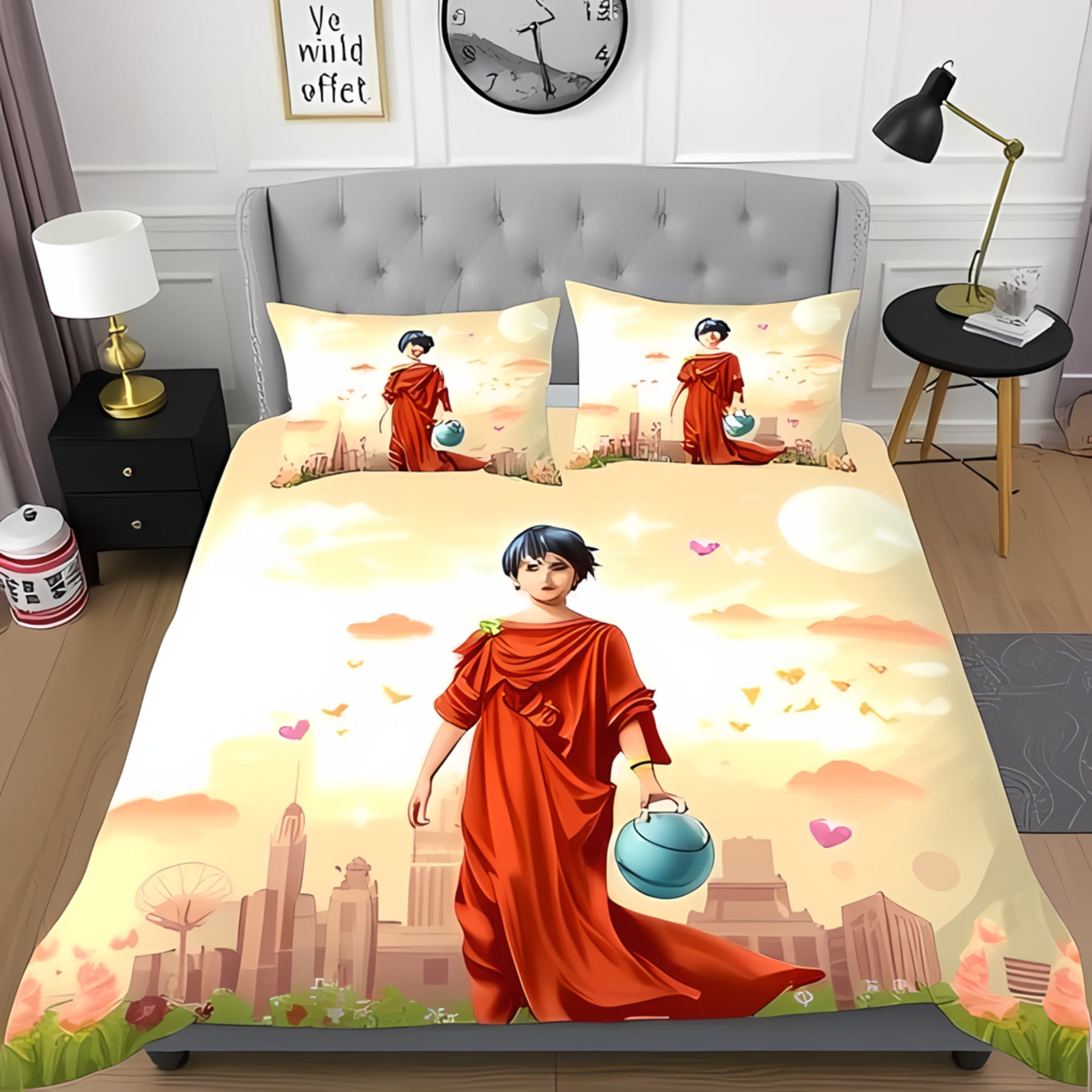 Charming 3-Piece Duvet Cover Set with Vibrant Young Woman Design Red ...