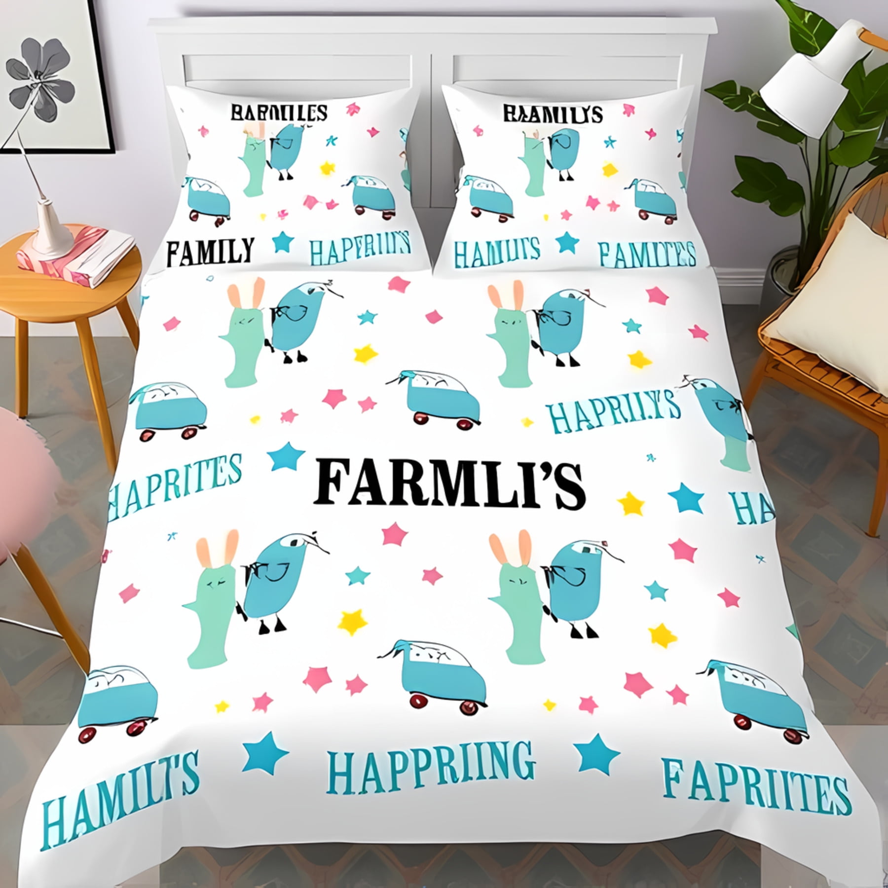 Charming 3-Piece Duvet Cover Set with Whimsical Cartoon Creatures Cars ...