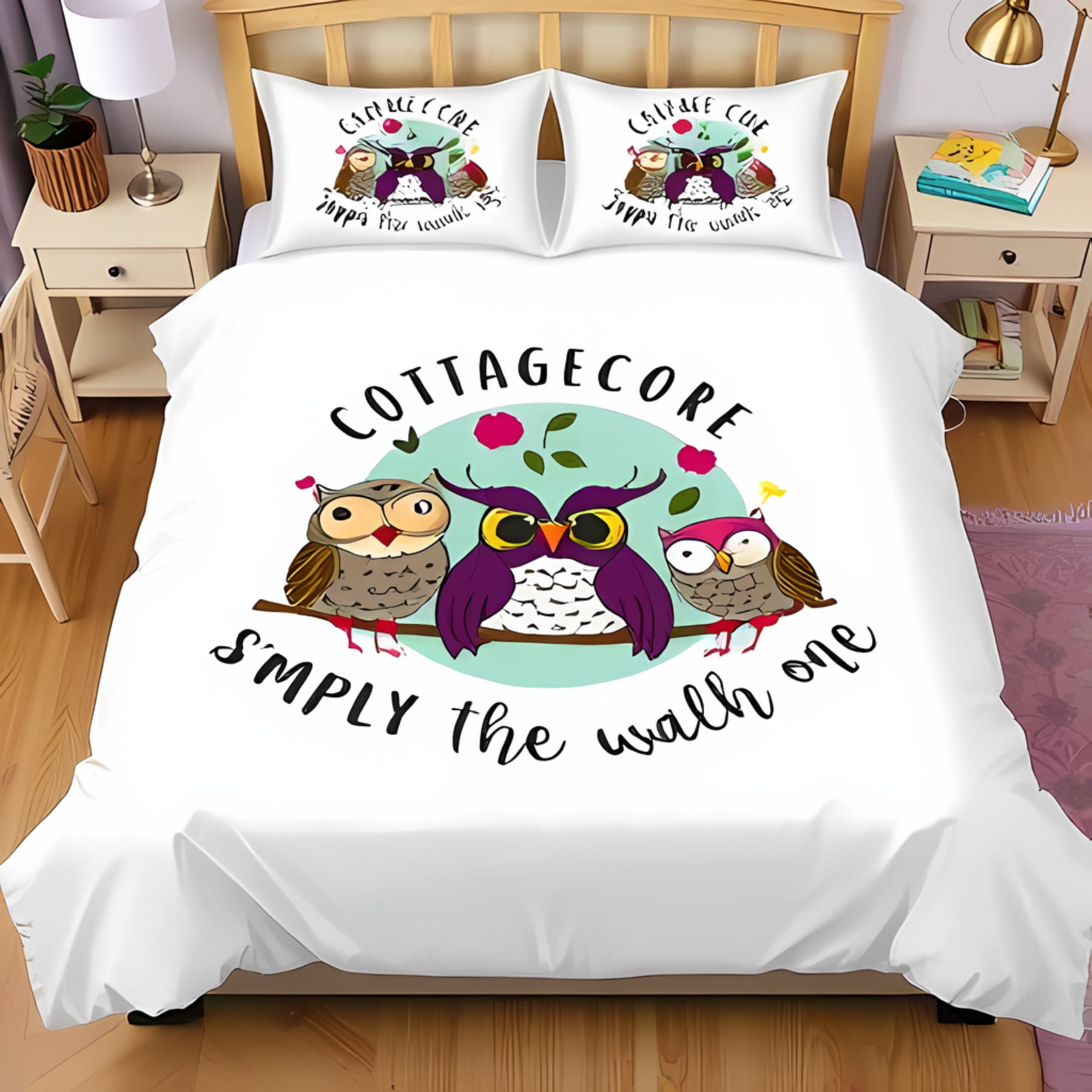 Charming 3-Piece Duvet Cover Set with Whimsical Cartoon Owls - Cozy ...