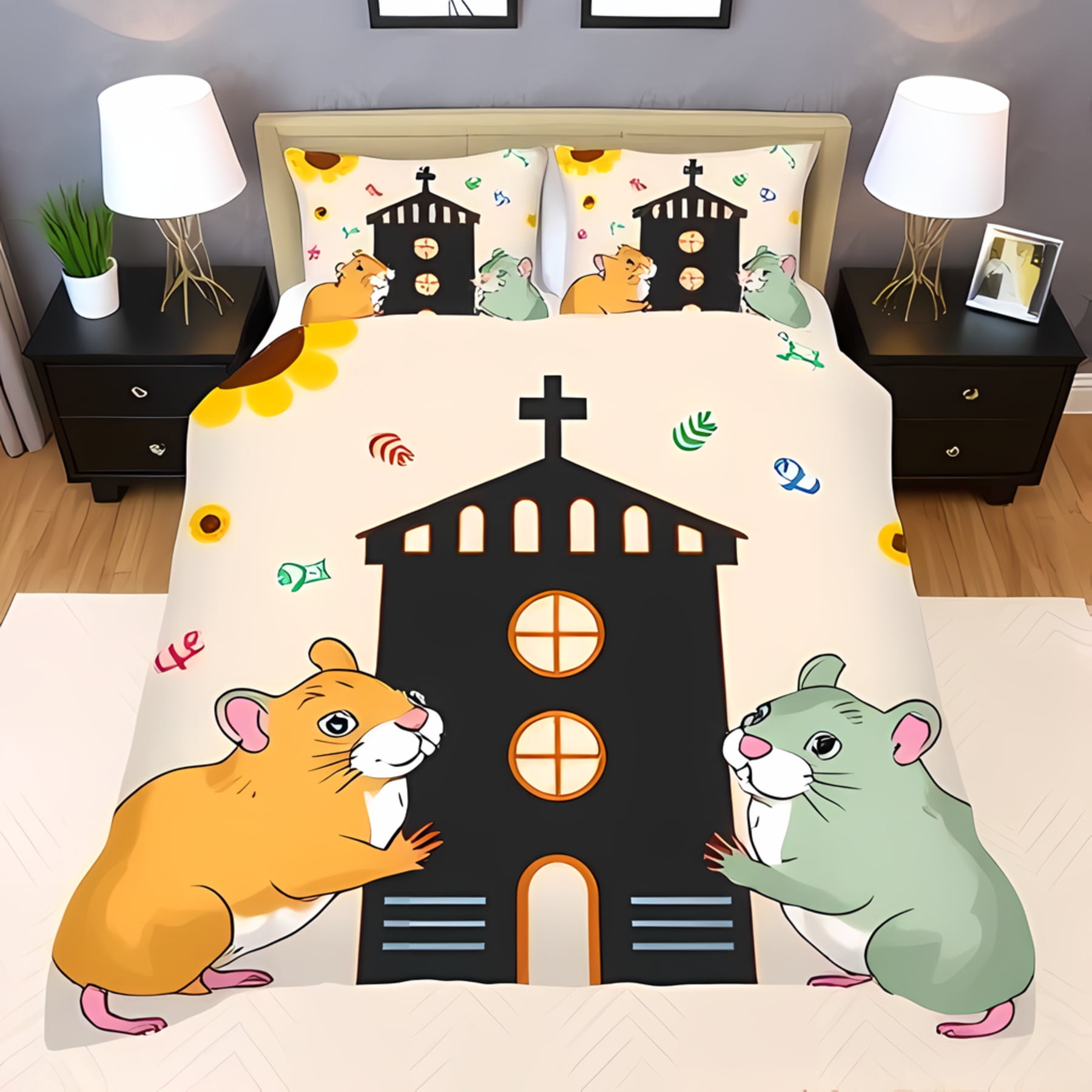 Charming 3-Piece Duvet Cover Set with Whimsical - Cheerful Cream ...