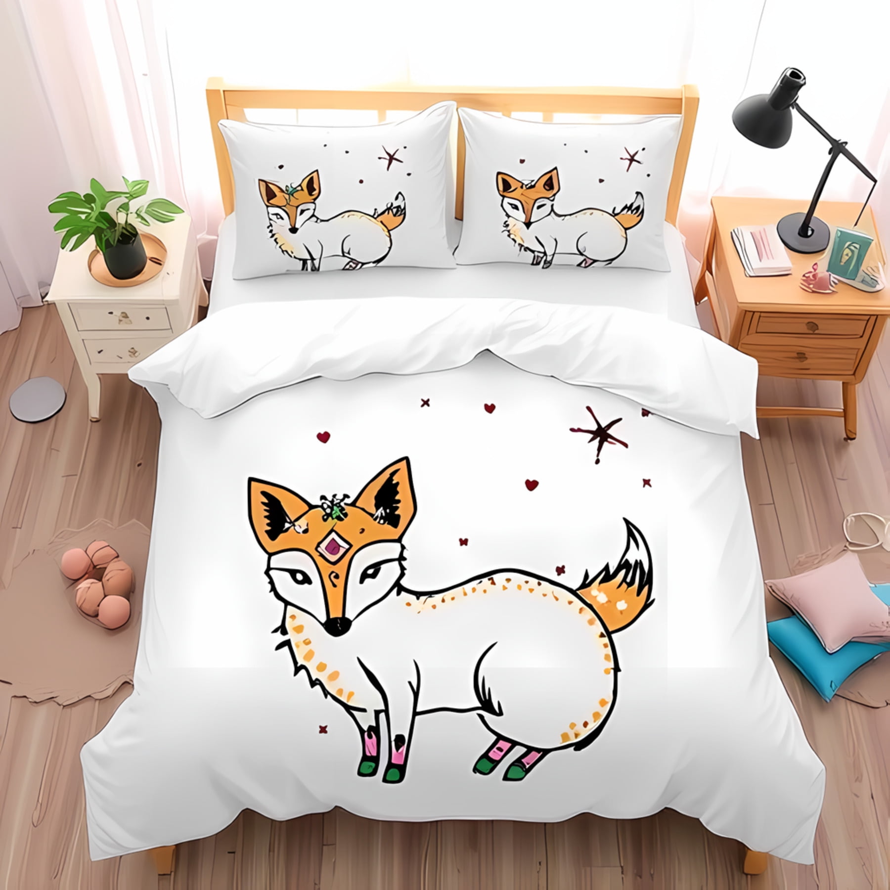 Charming 3-Piece Duvet Cover Set with Whimsical Fox Illustrations ...