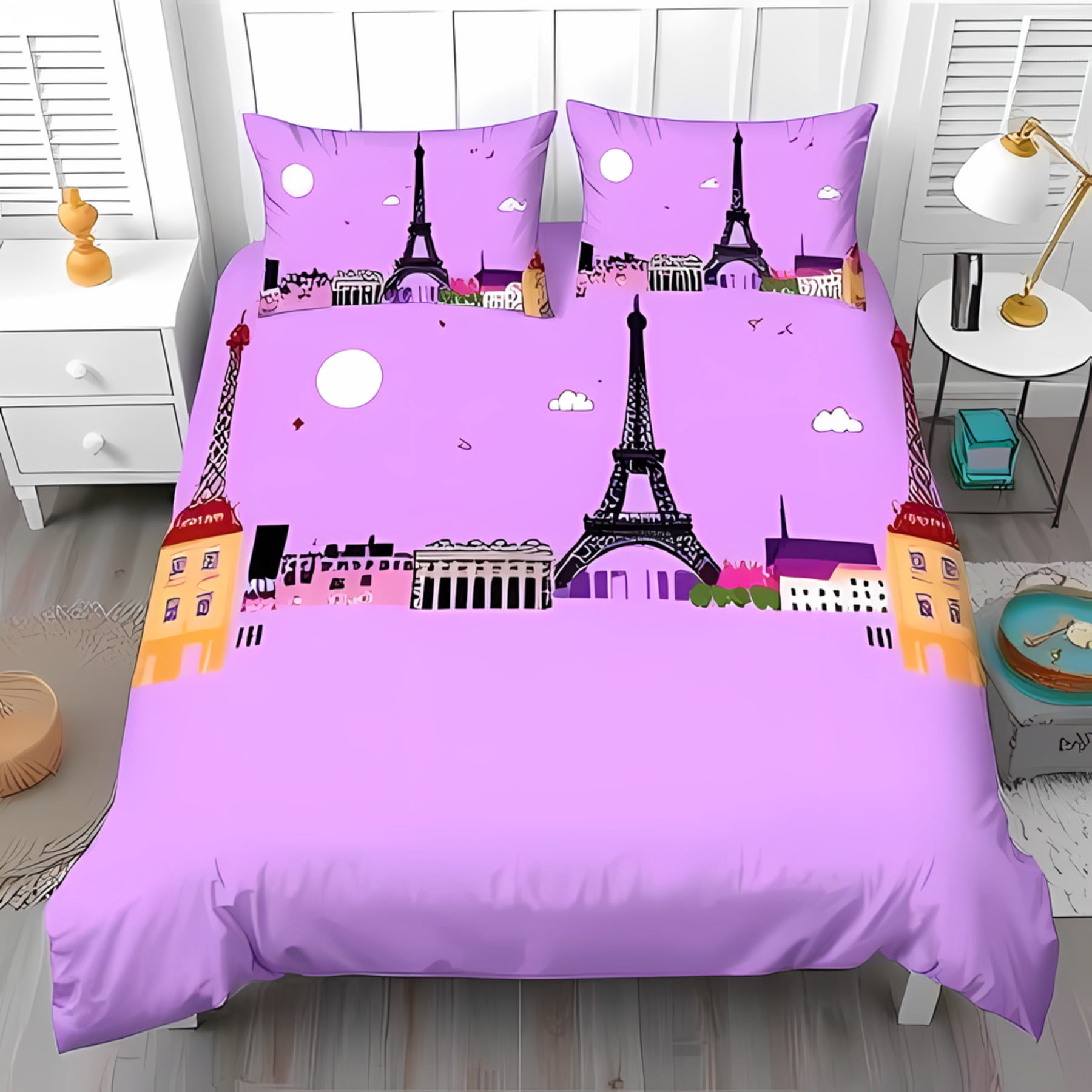 Charming 3-Piece Lavender Duvet Cover Set with Design - Elegant ...