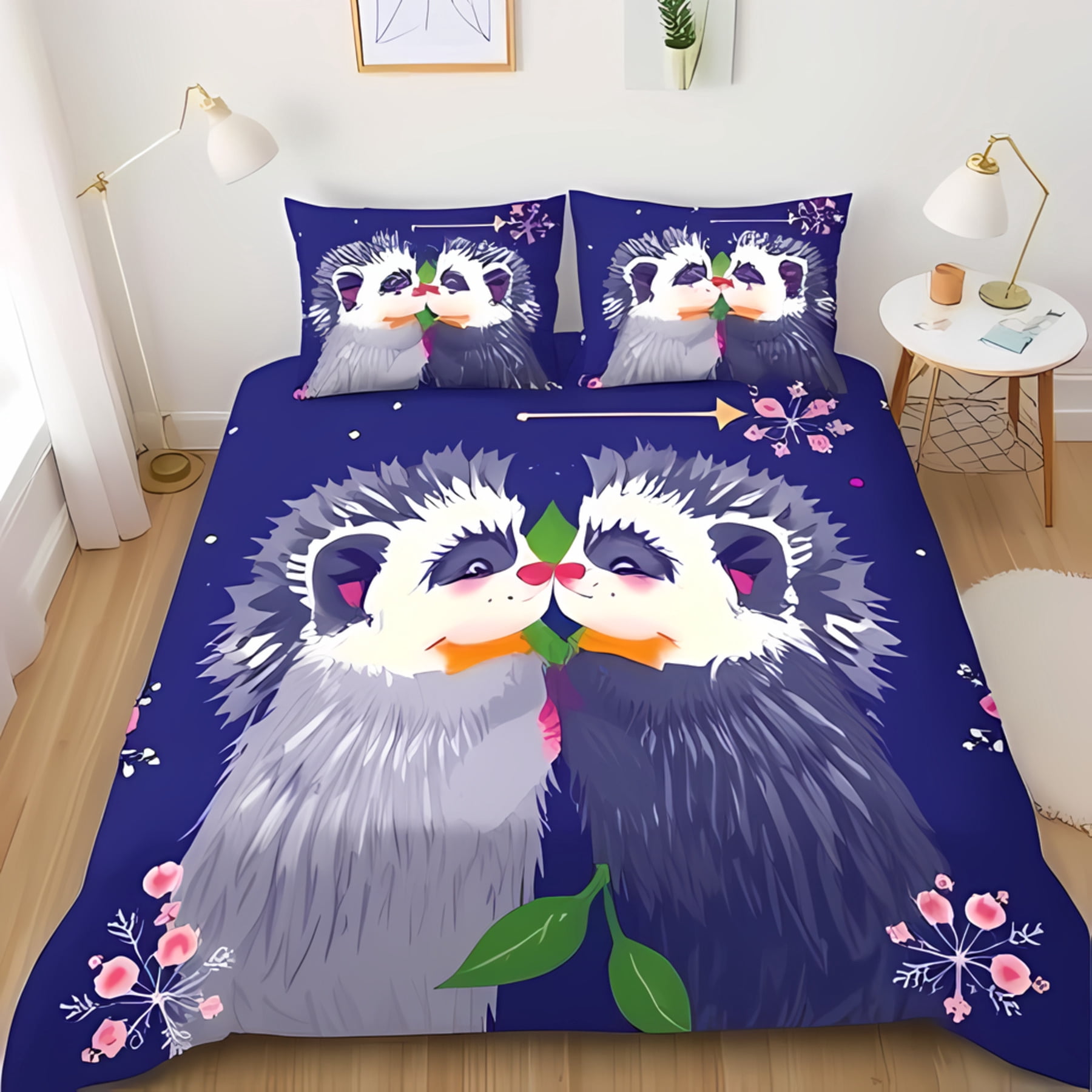 Charming 3-Piece Navy Blue Duvet Cover Set with Adorable Nuzzling ...