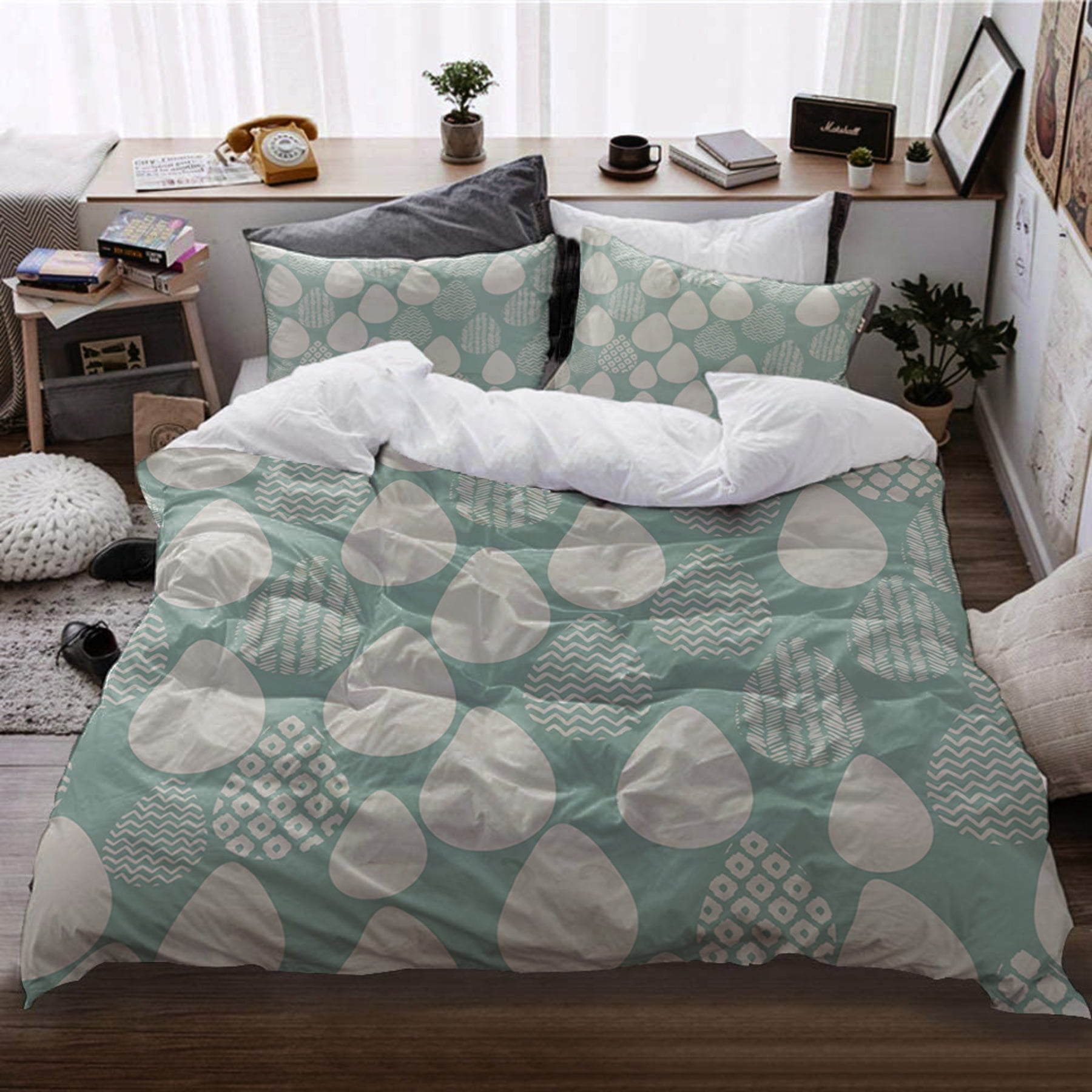 Charming 3-Piece Pastel Green Duvet Cover Set with Textured Geometric ...