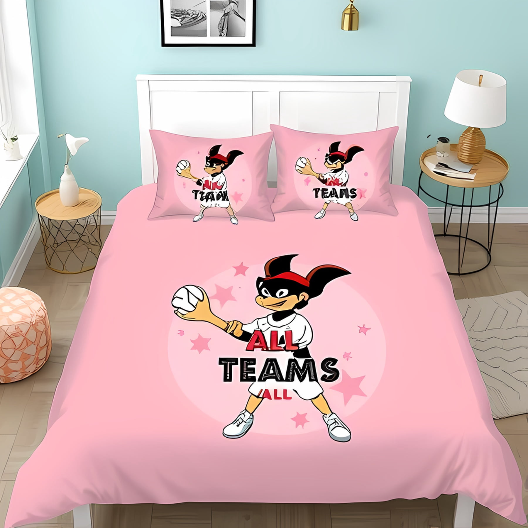Charming 3-Piece Pink Bedding Set with Cartoon Baseball Girl Duvet ...