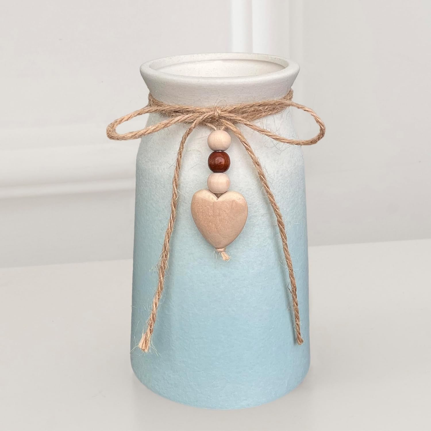 Charming 6-Inch Ceramic Vase | Jute Rope & Heart Charm Vase for ...