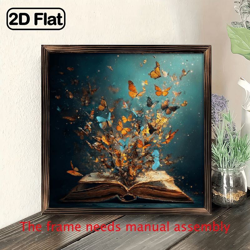 Charming 8x8in Polished Wooden Frame Butterfly Wall Art - Vibrant, No ...